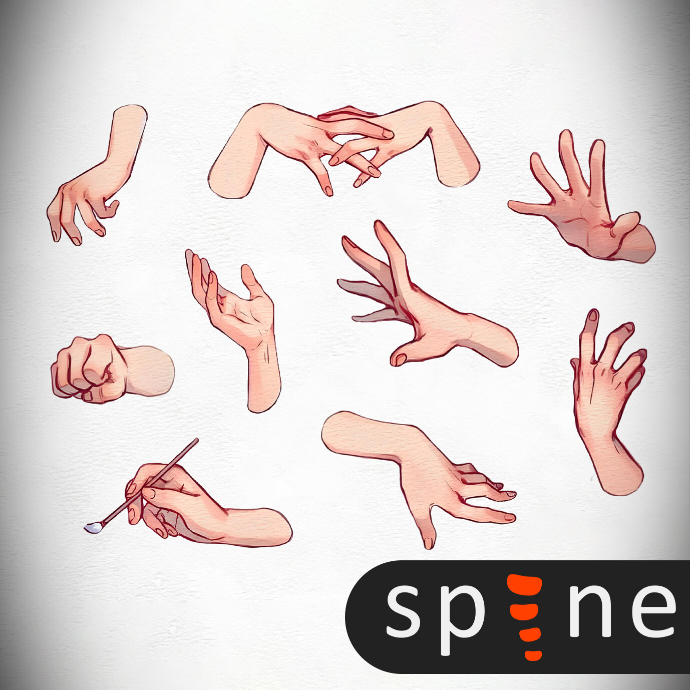 ArtStation - Spine 2D Hand Bone/Mesh placements and hand animation