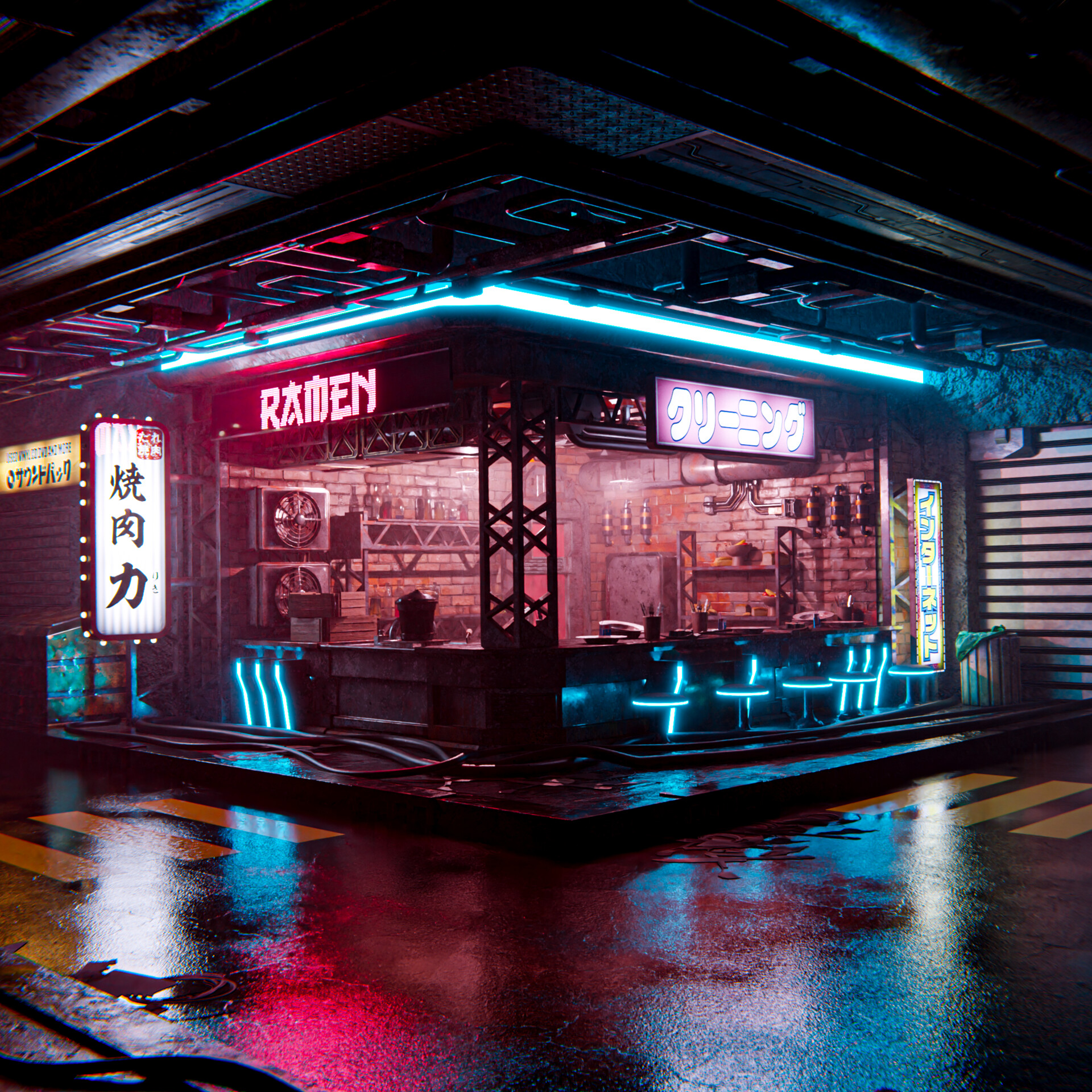 ArtStation - [3D Art] Game Environment Illustration: CyberStreet