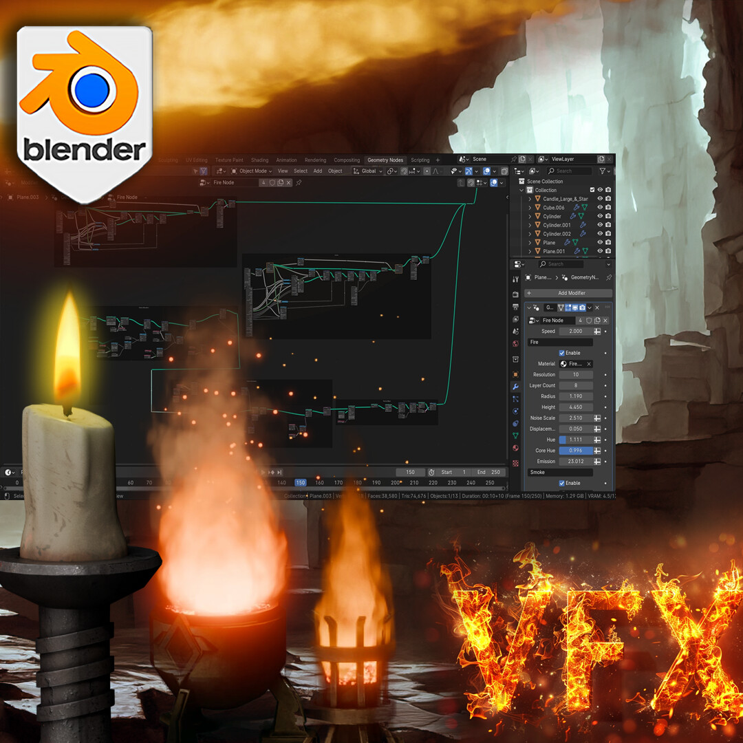 3D Tudor - Blender Geometry Node Fire Animation