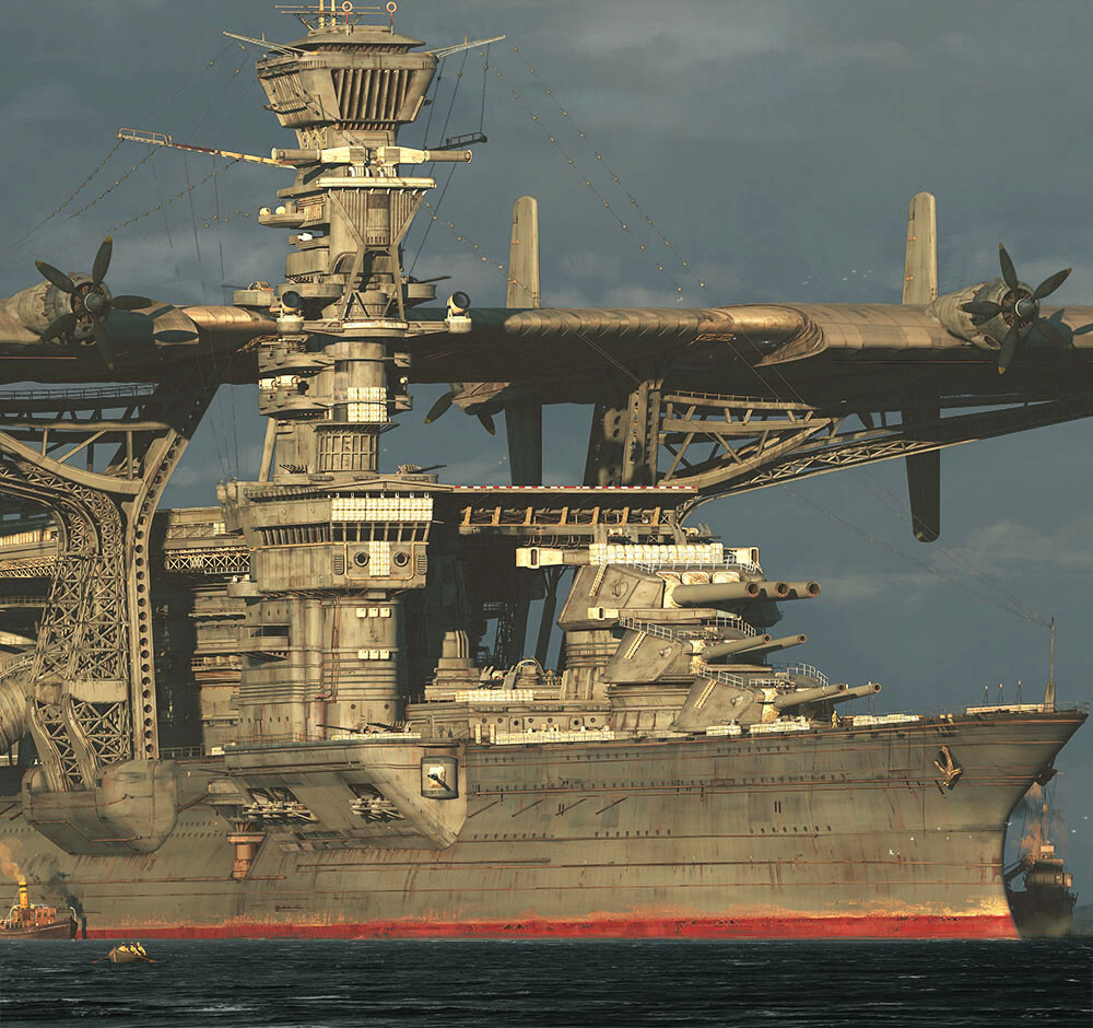 ArtStation - Wing-powered high-speed battleship aircraft carrier