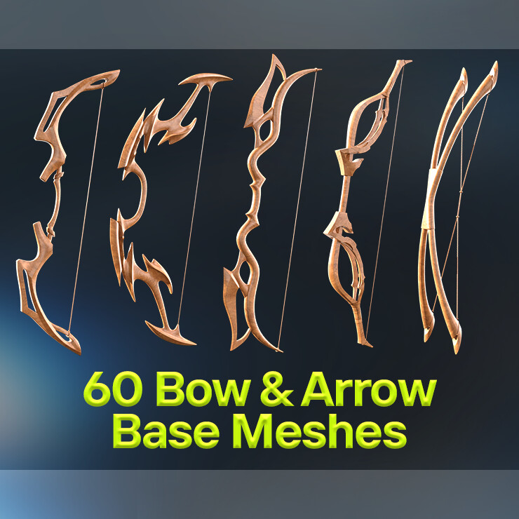 ArtStation - 60 Game-Ready Bow & Arrow Base Meshes - Vol 3