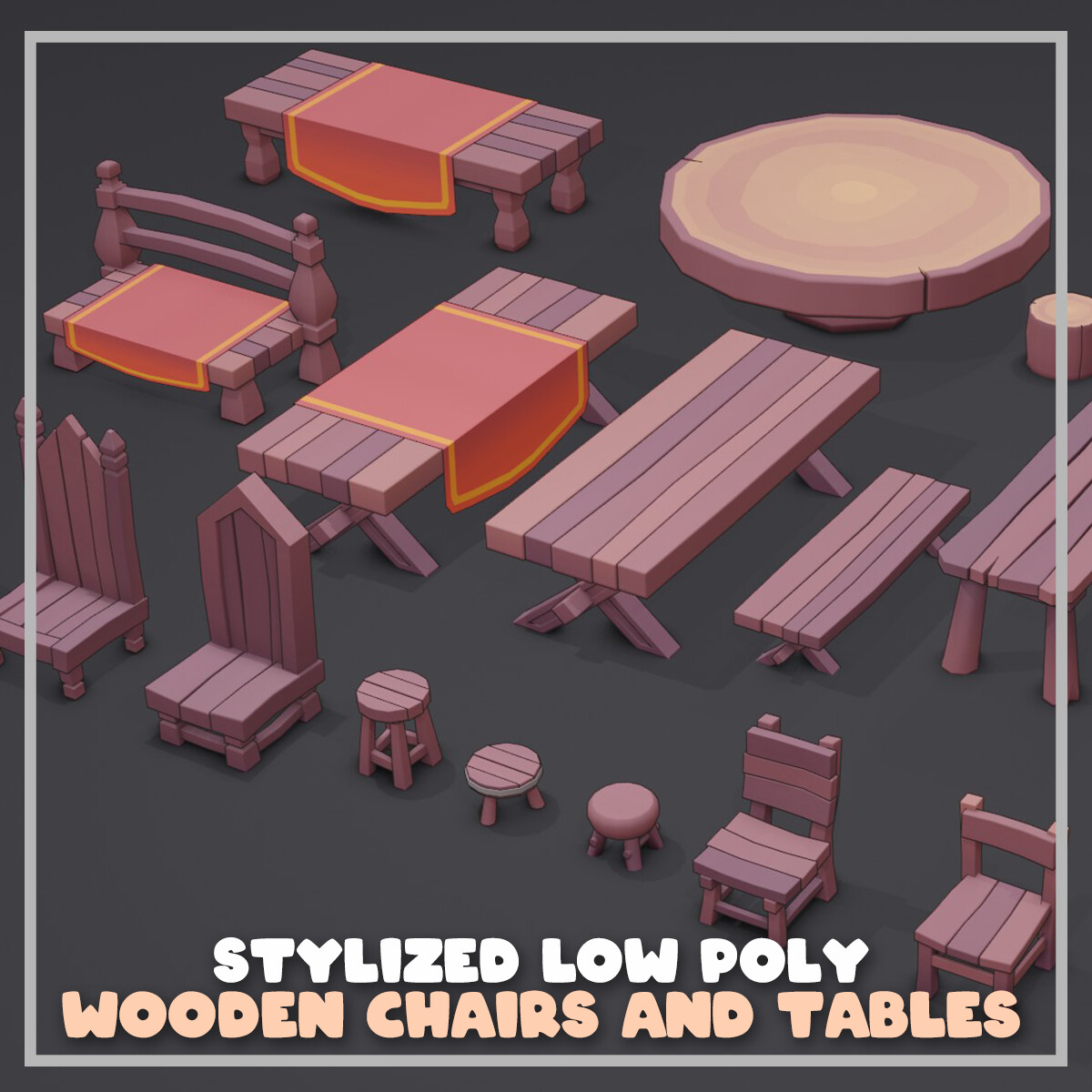 ArtStation - Stylized Low Poly Wooden Chairs and Tables