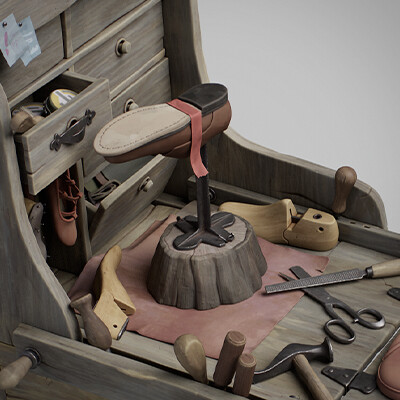 ArtStation - Cobbler's bench - Shoemaker bench for easy movement.