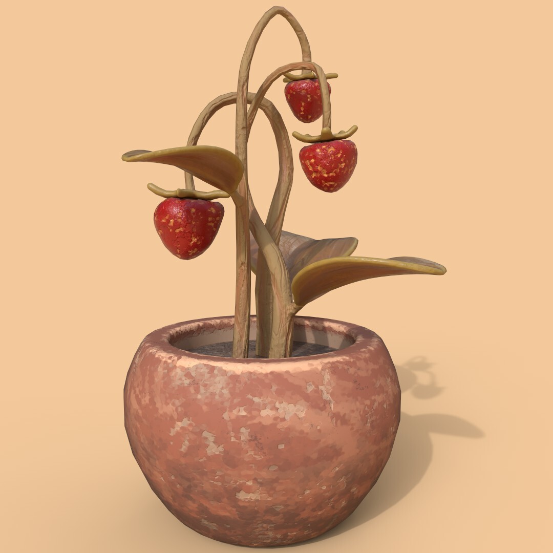 ArtStation - Simple Stylized Berry Bush in a Clay Pot (+YouTube tutorial)