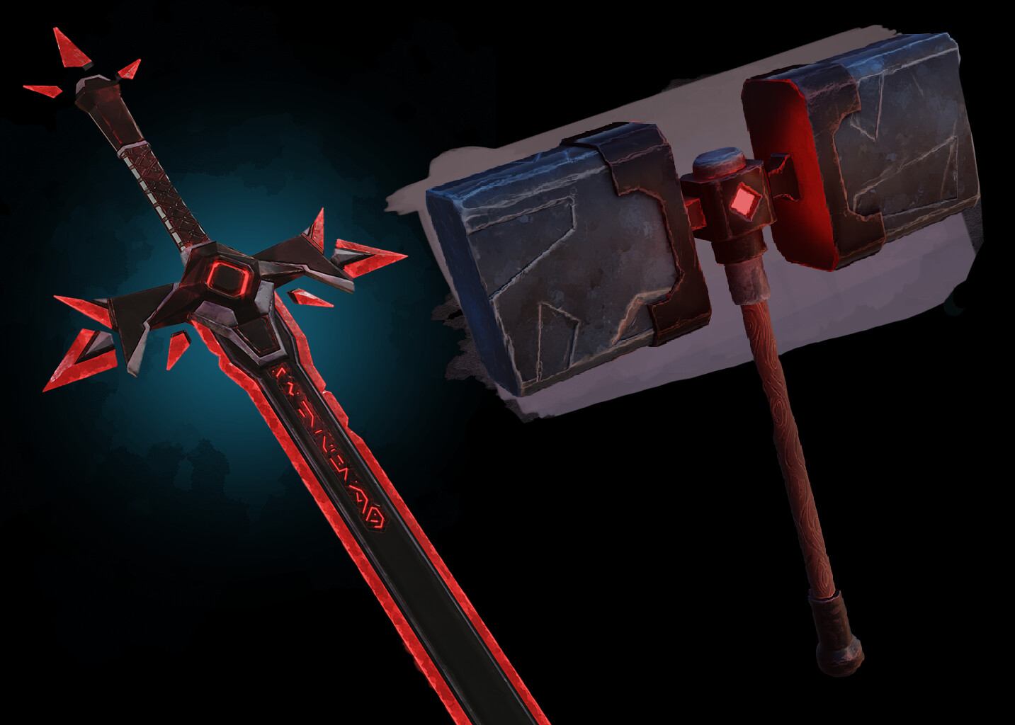 ArtStation - Stylized Blood Sword & Hammer