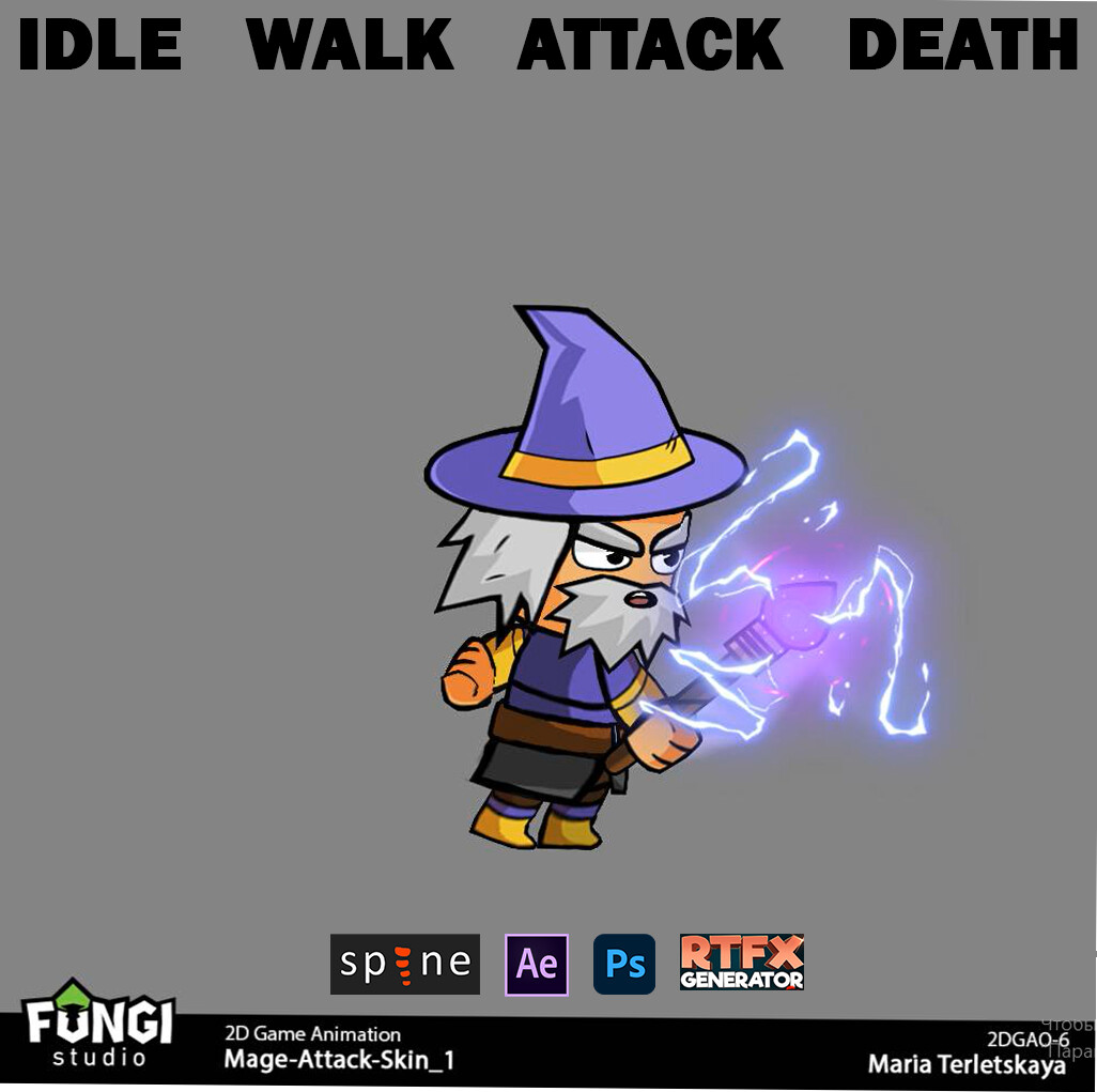 ArtStation - MAGE (SKIN_1) IDLE|WALK|ATTACK|DEATH