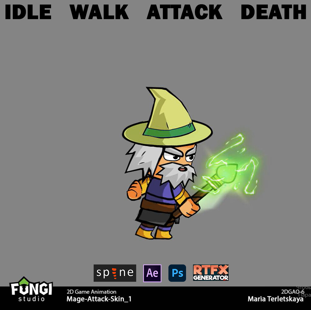 ArtStation - MAGE (SKIN_3) IDLE|WALK|ATTACK|DEATH
