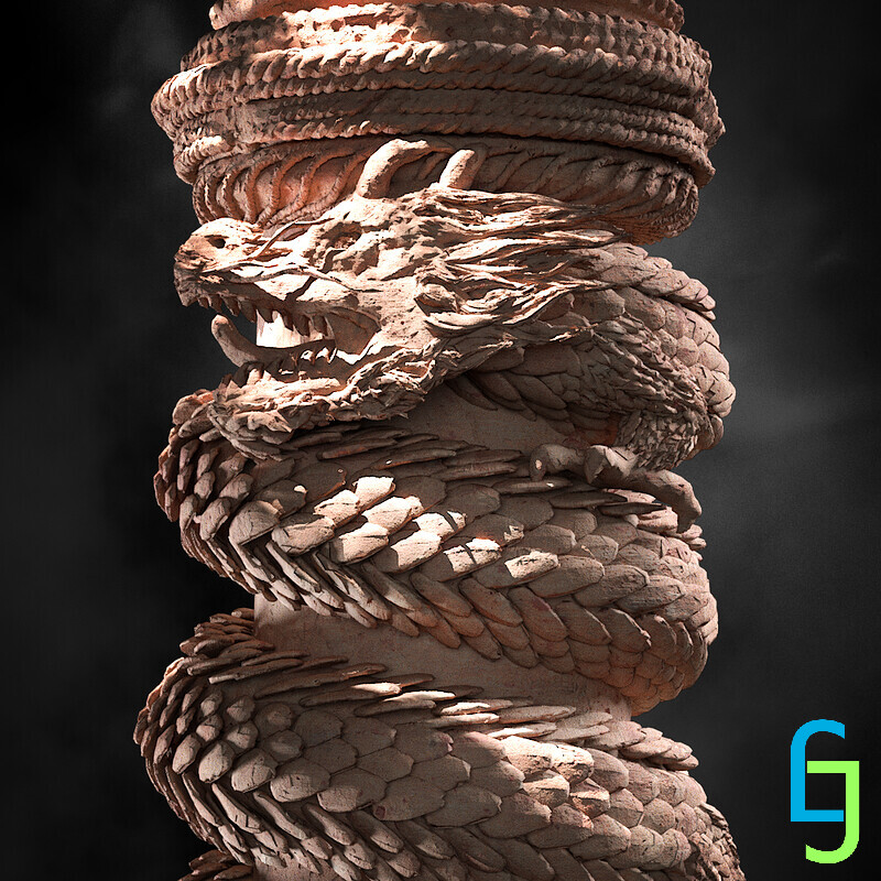 ArtStation - Ancient stone dragon scroll