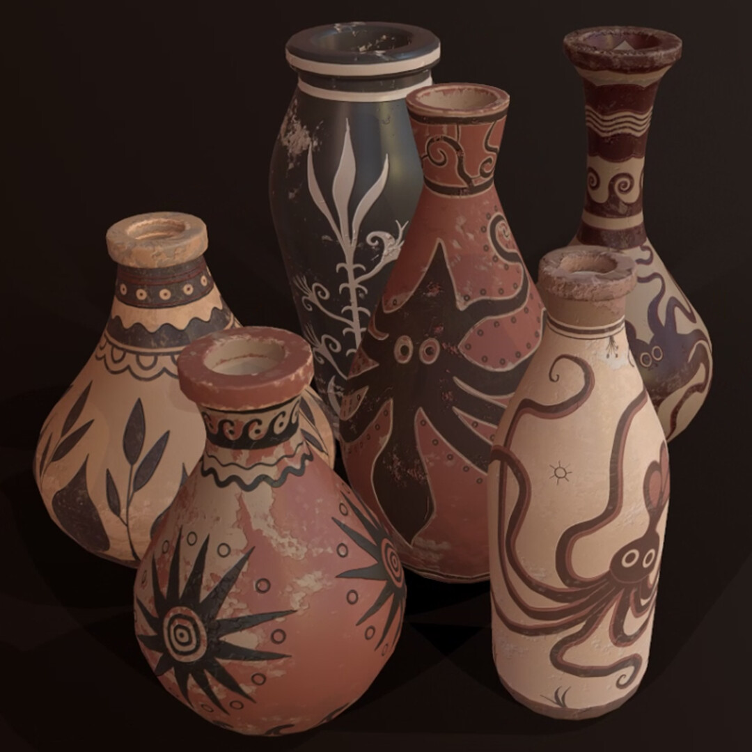 Boris Boiko - A set of Stylized handpainted vases (+YouTube texturing ...
