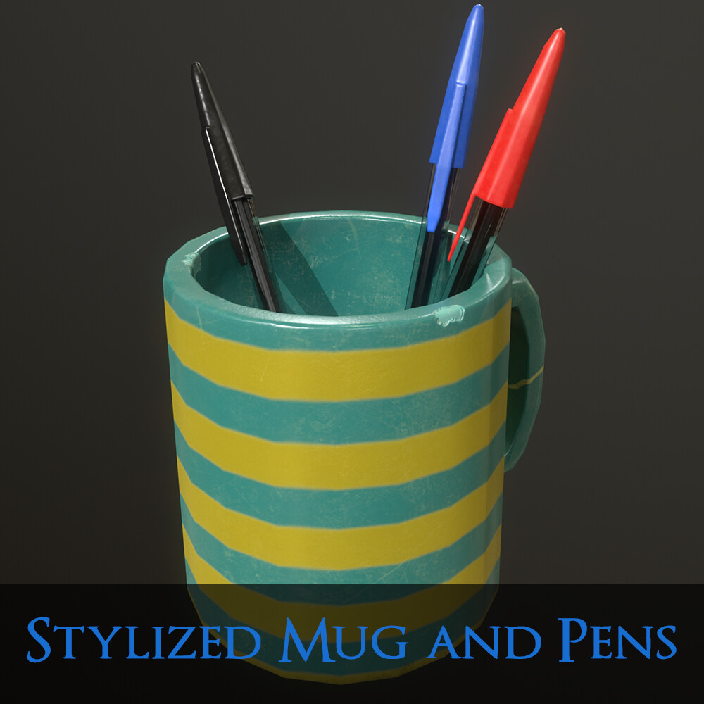 ArtStation - Stylized Mug and Pens