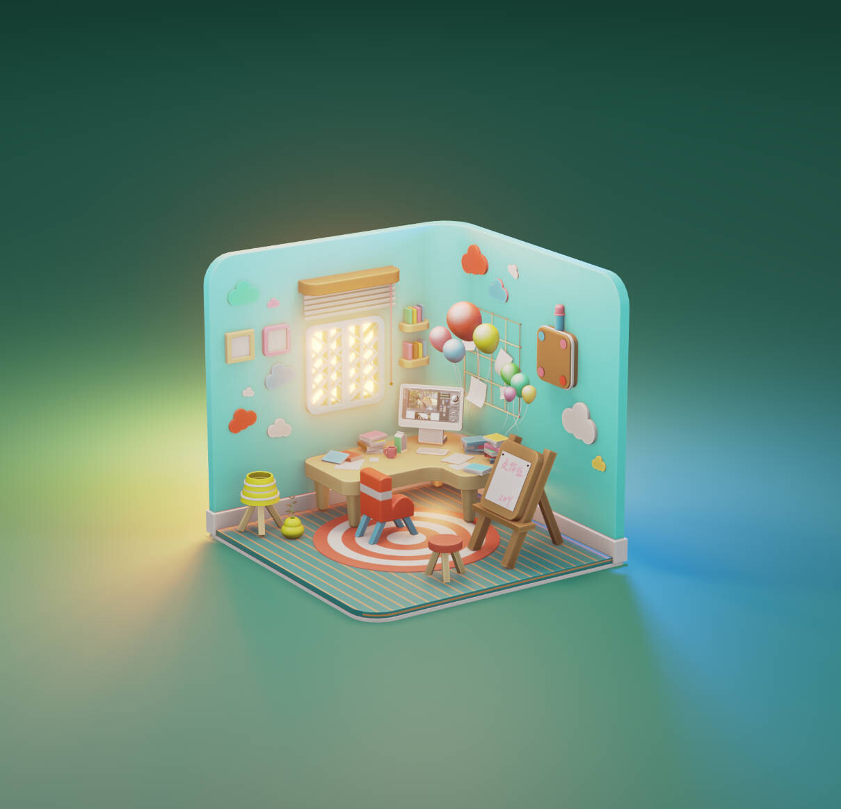 ArtStation - Styliez NPR Study Room | 卡通风格可爱的书房