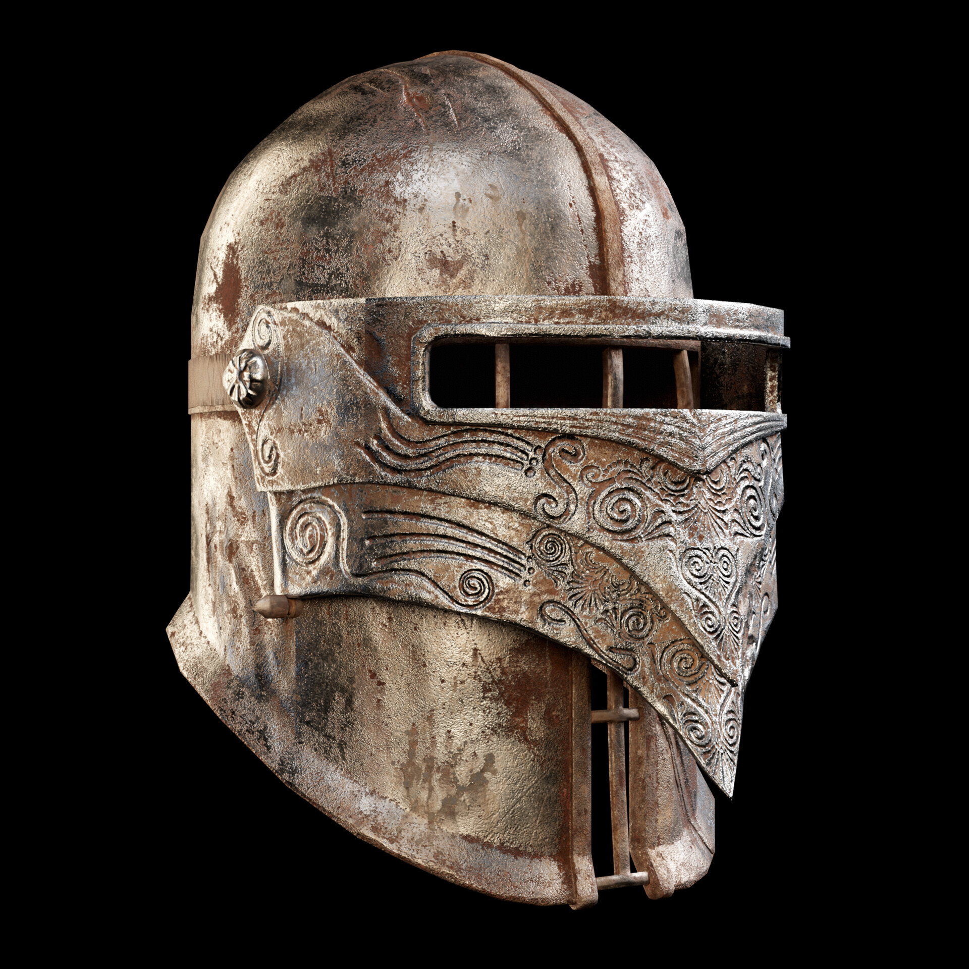 ArtStation - Medieval damaged metal helmet