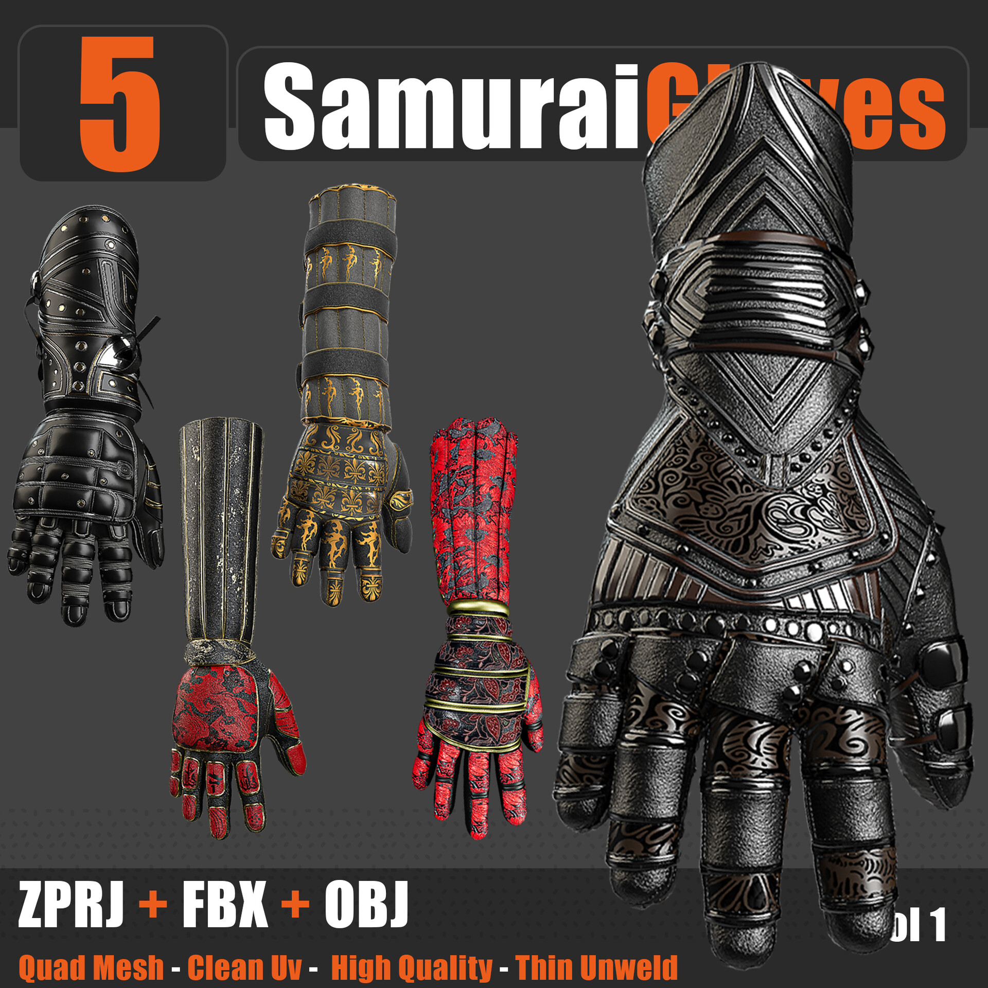ArtStation - 5 Samurai Gloves Vol1 (MARVELOUS DESIGNER AND CLO3D,ZPRJ ...