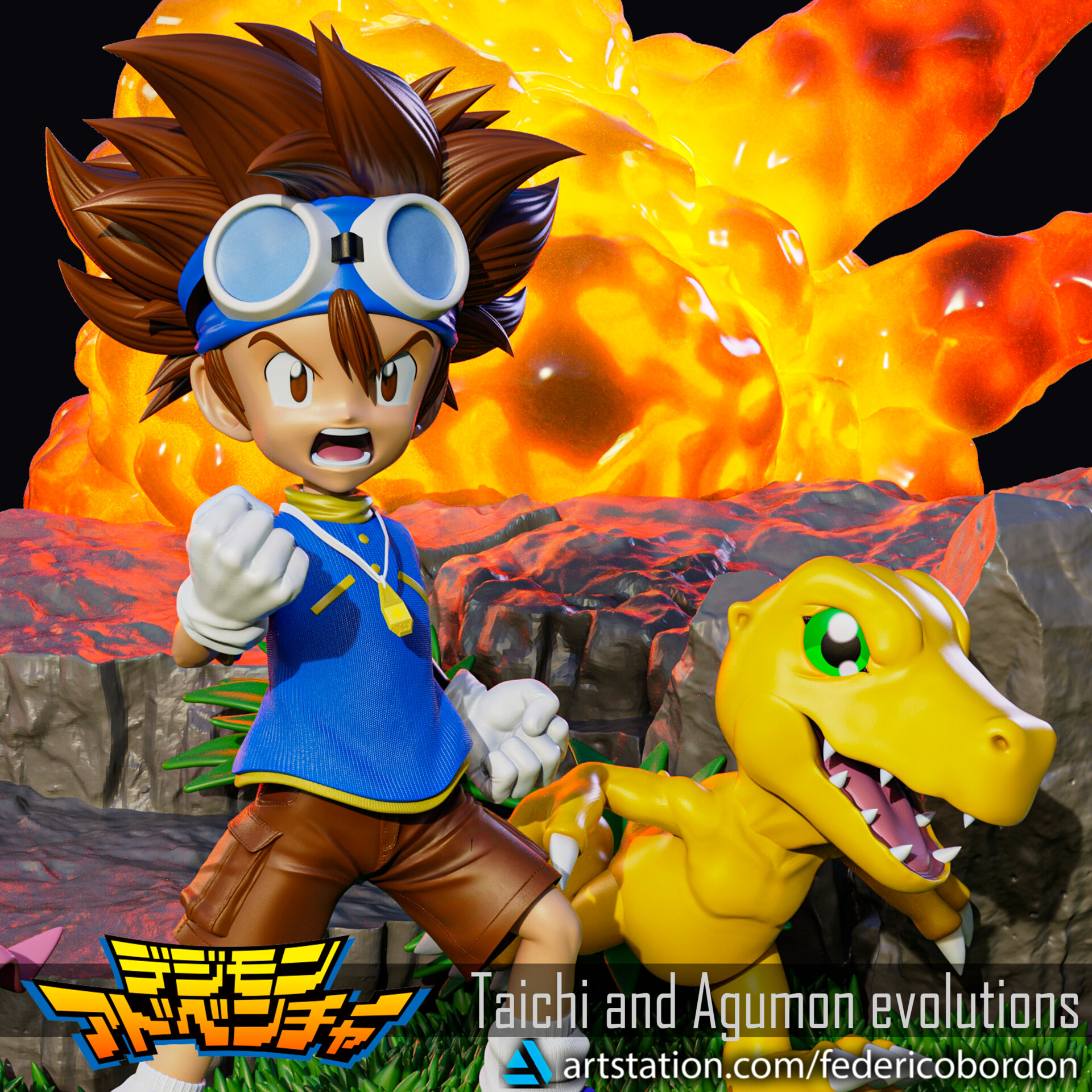ArtStation - TAICHI and AGUMON Diorama fan art (Digimon)