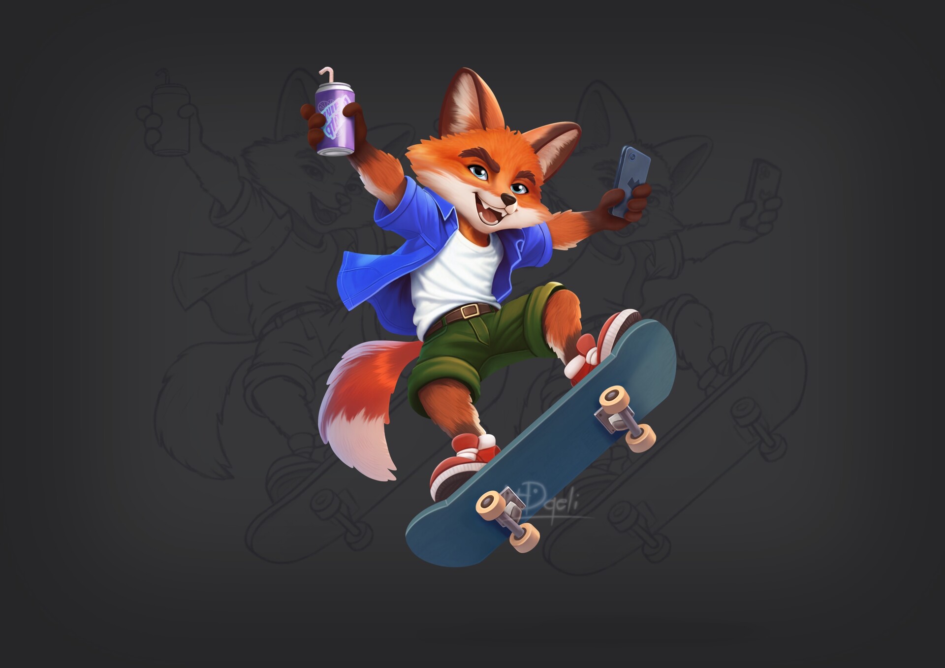 ArtStation - Cheeky Fox on a Skateboard. Character Design.