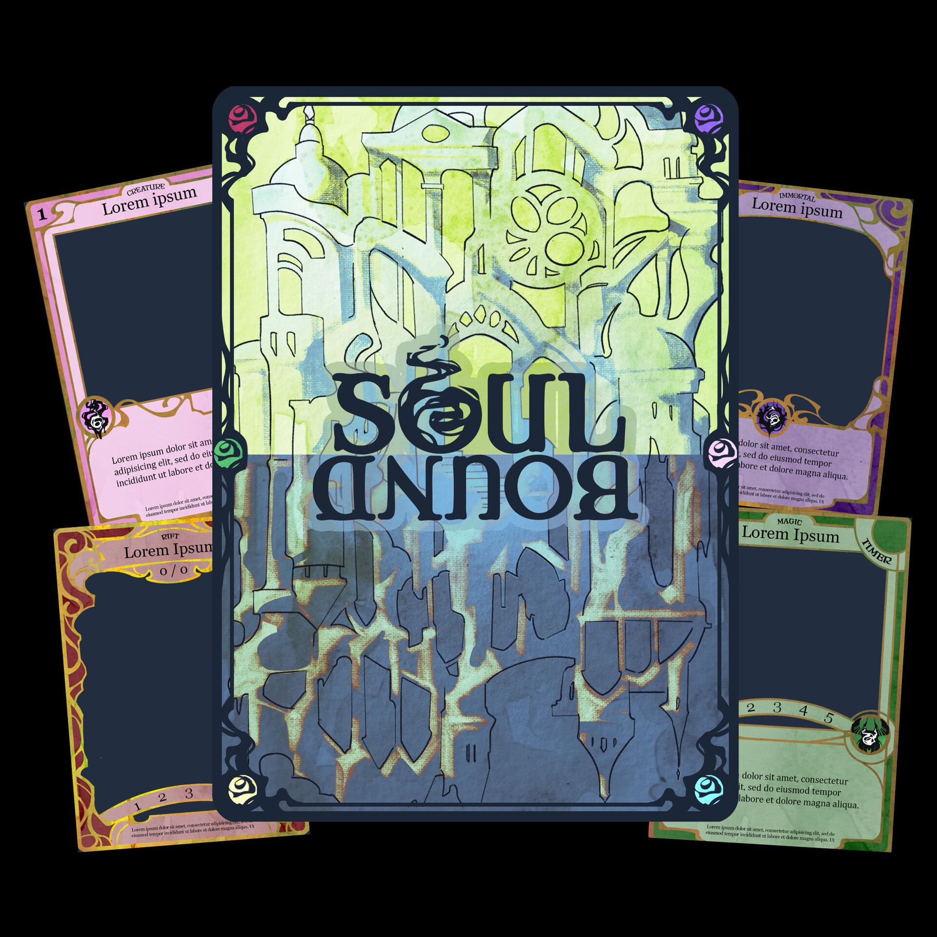 ArtStation - Soul Bound TCG - Card frames & cardback illustration