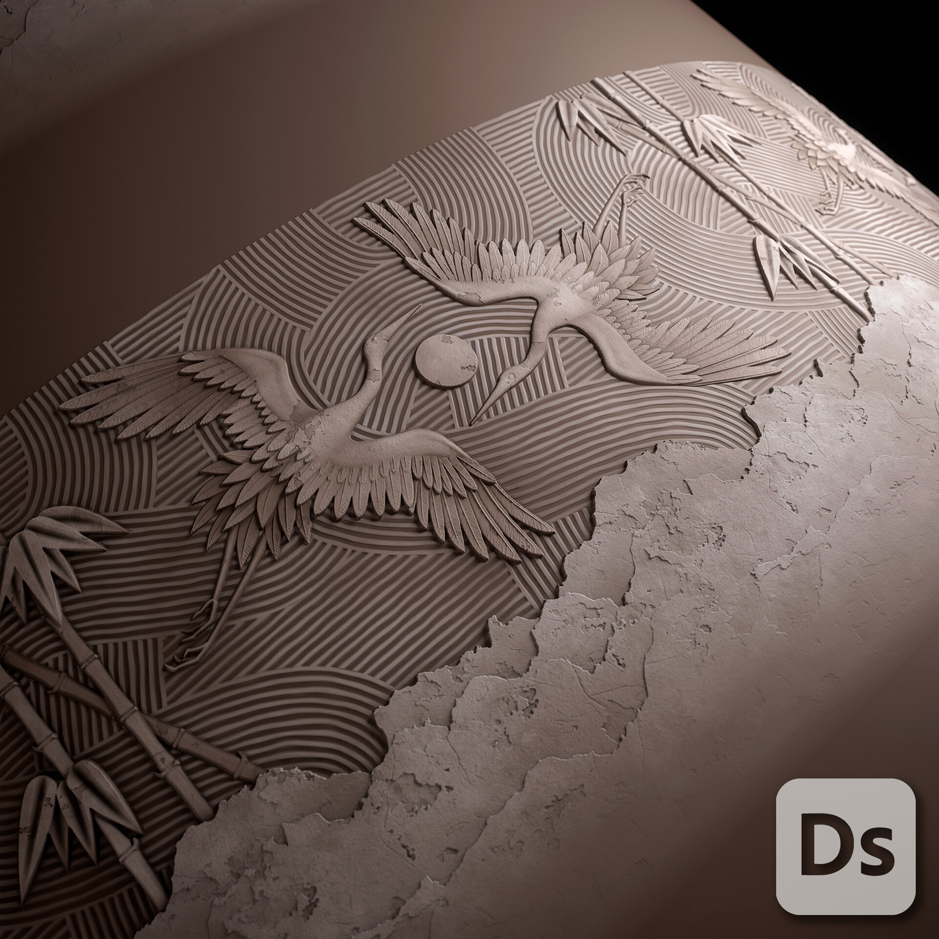 ArtStation - Japanese Crane Bas-Relief - Substance Designer