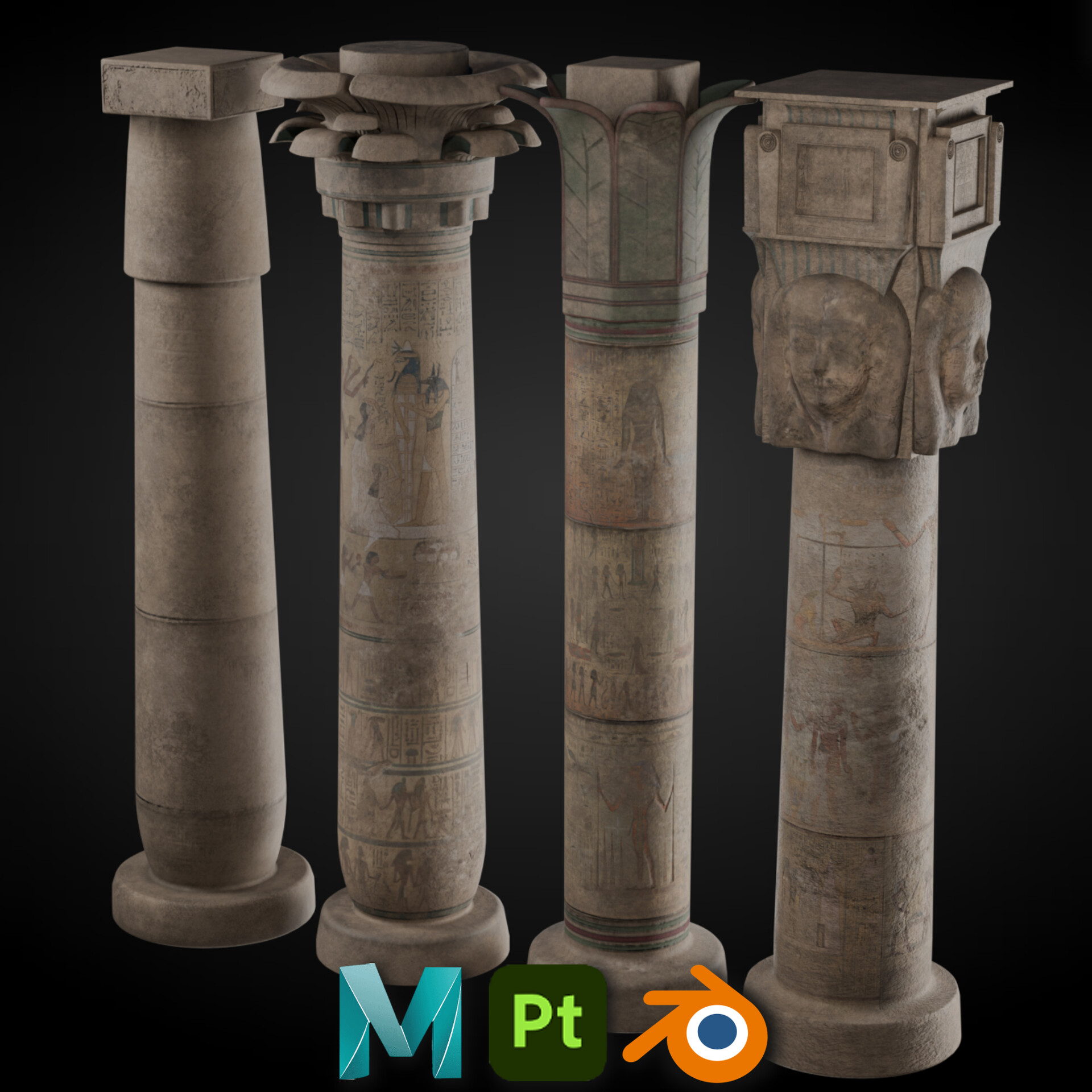 ArtStation - Some Egyptian Pillars (Acclimatized and Damaged)