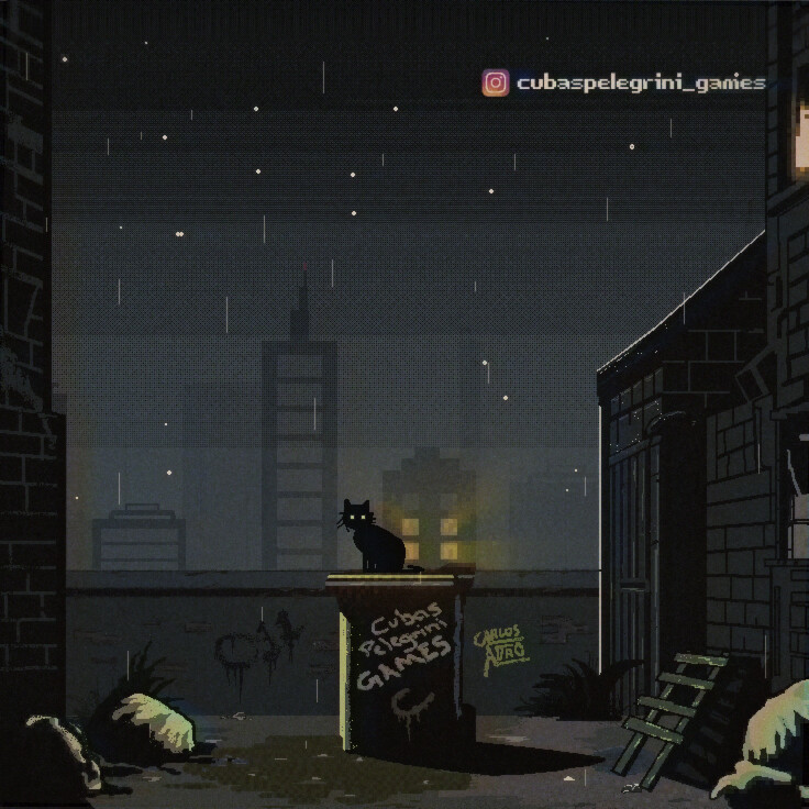 ArtStation - Pixelated rain at night