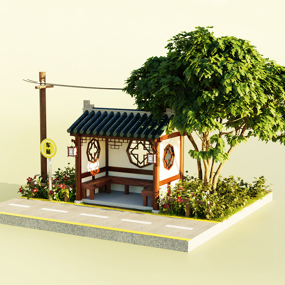 ArtStation - [BLENDER] Bus Stop