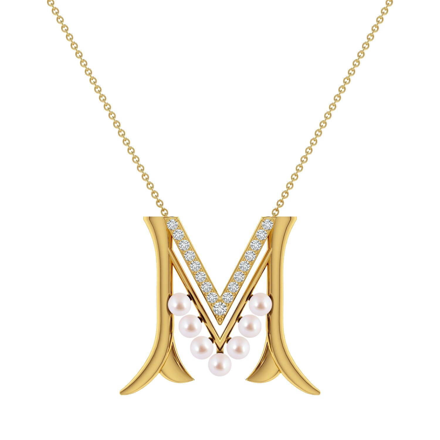 ArtStation - M initial Pearl & Diamond Pendant