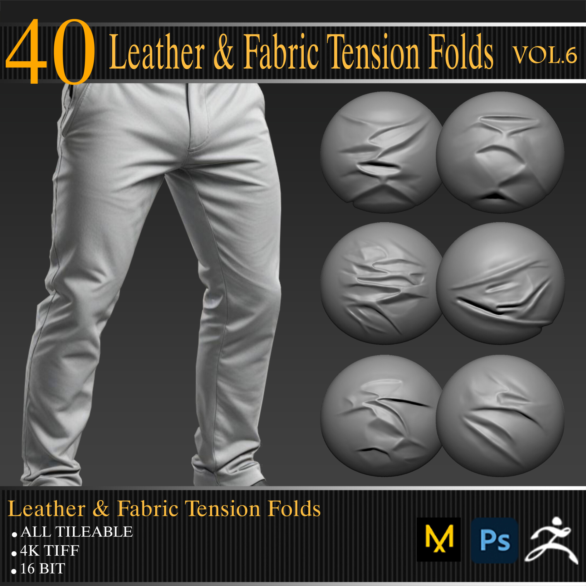 ArtStation - 40Leather & Fabric Tension Folds_VOL.06