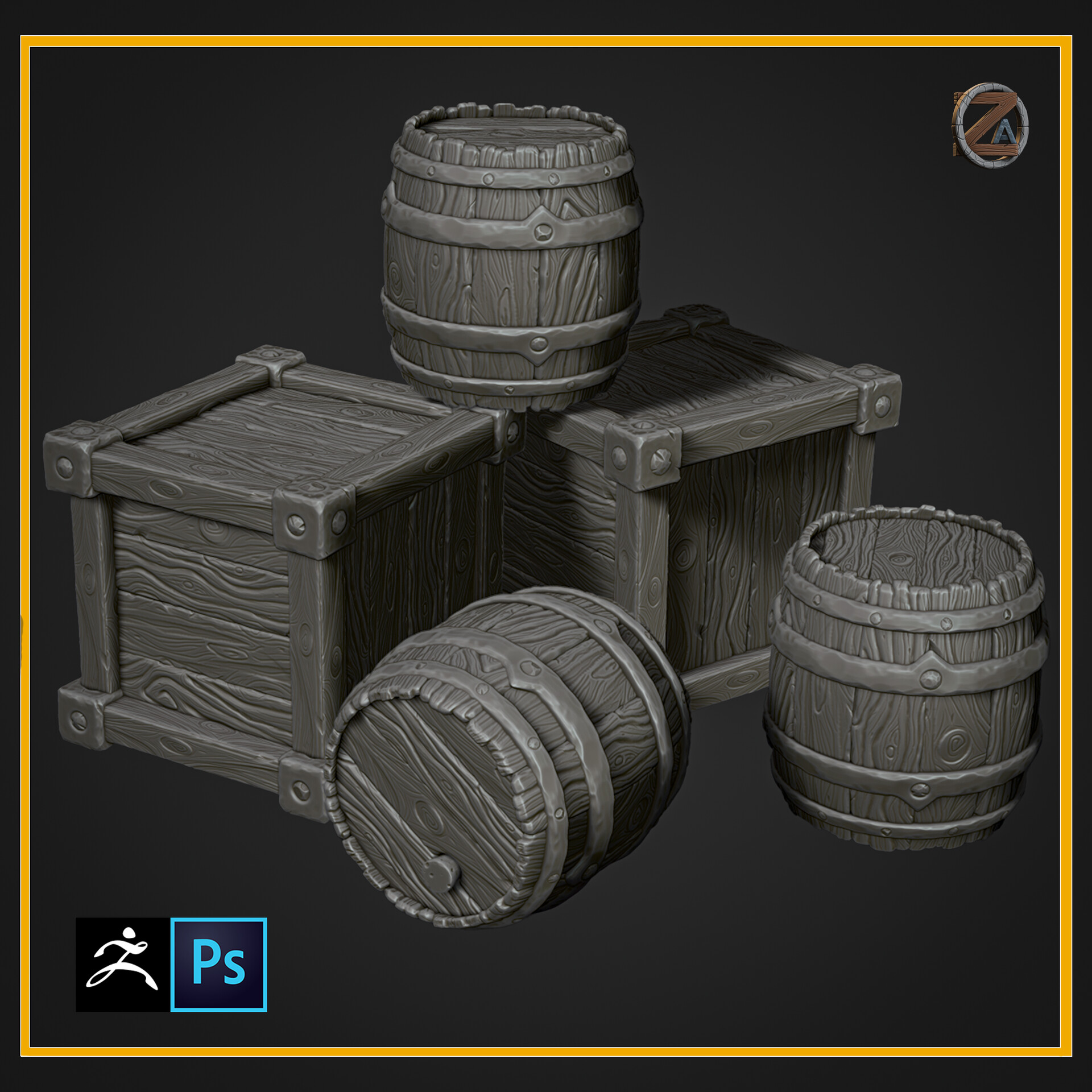 ArtStation - Stylized barrels and crates
