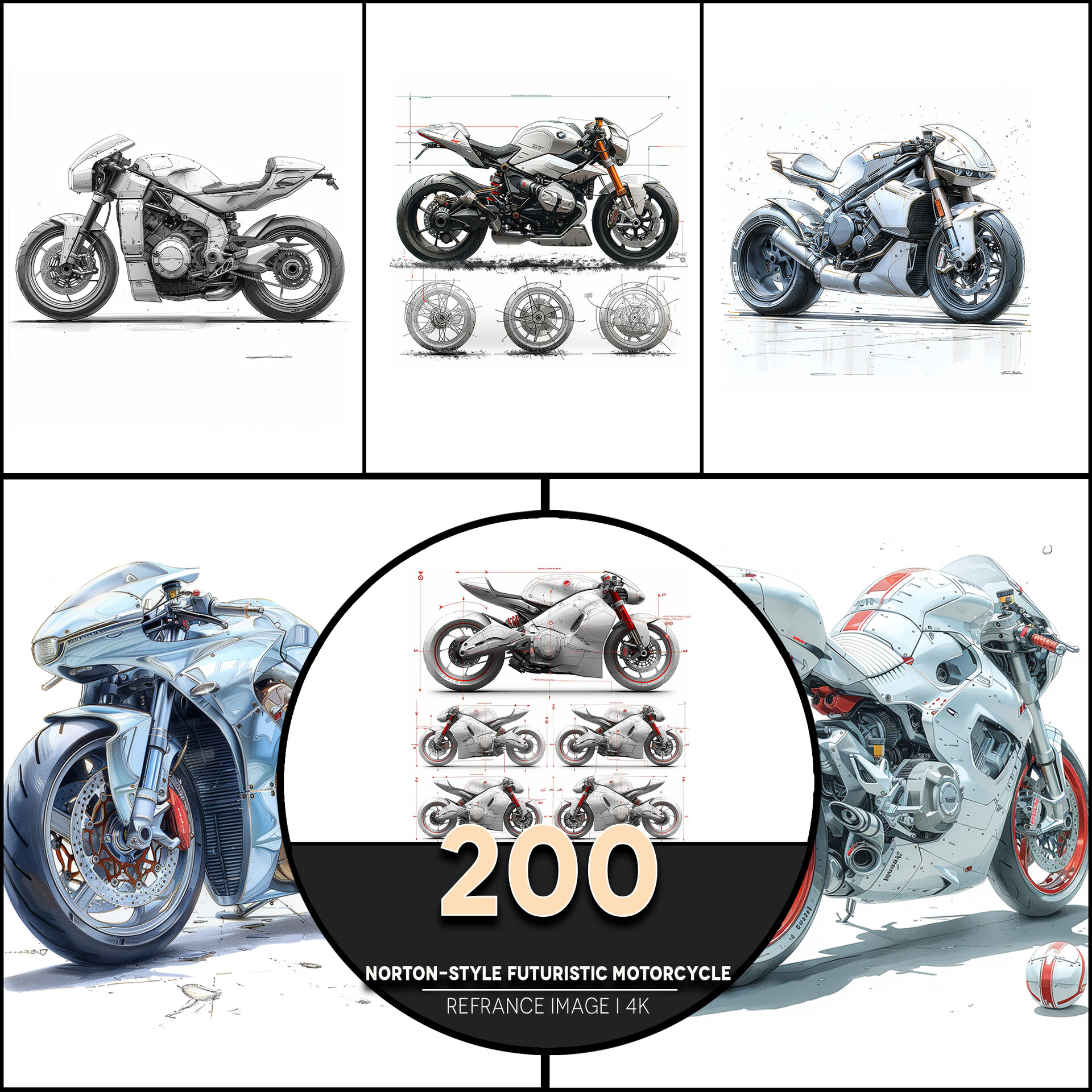 Pixel Ref - Norton-style Futuristic Motorcycle 4K Reference/Concept Images