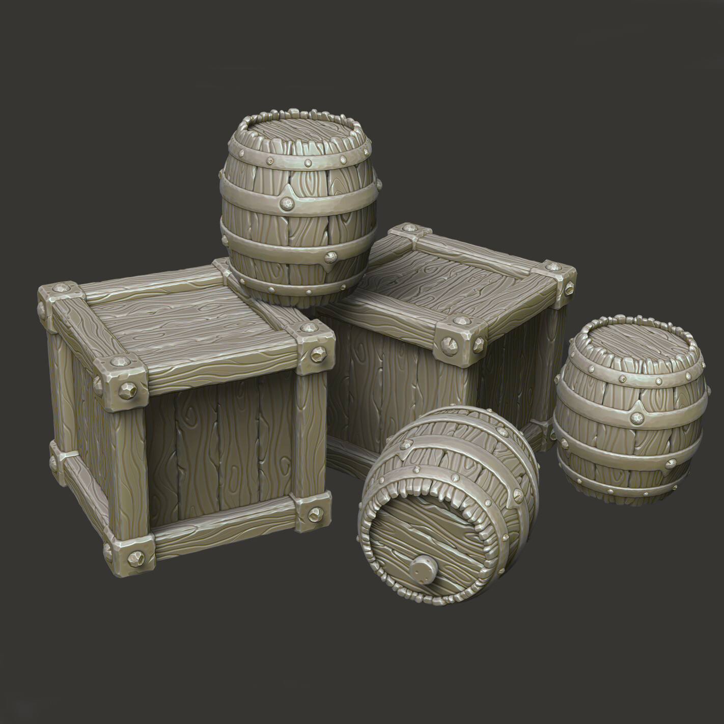 ArtStation - Stylized boxes and barrels