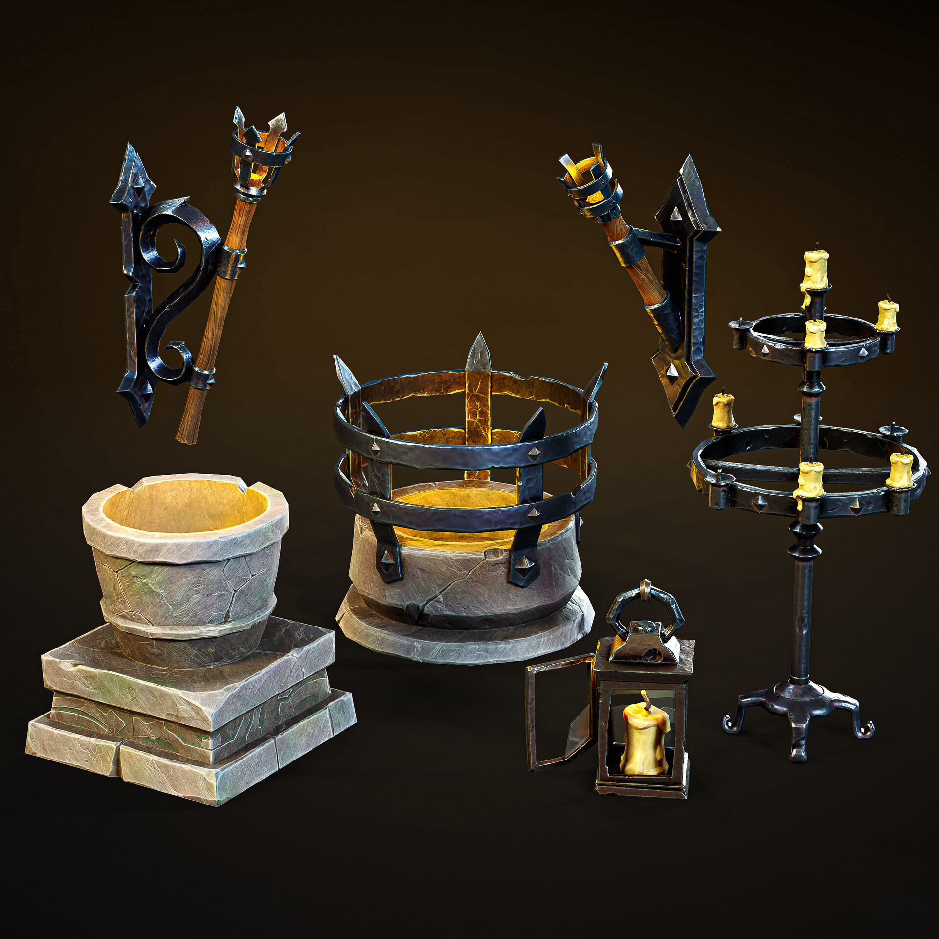 ArtStation - A stylized set of torches