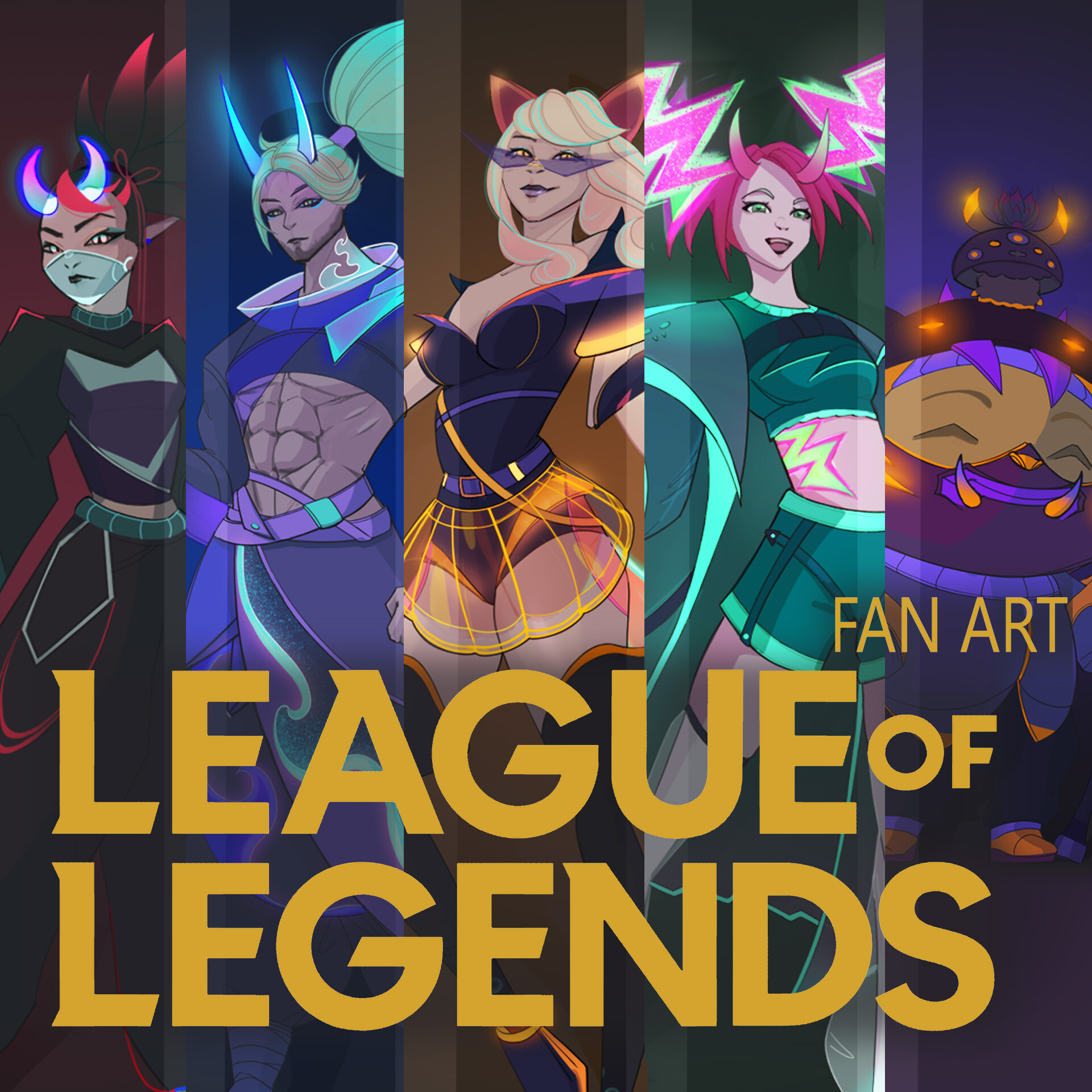 ArtStation - Street Demons Akali, Yasuo, Ahri, Zeri, Teemo