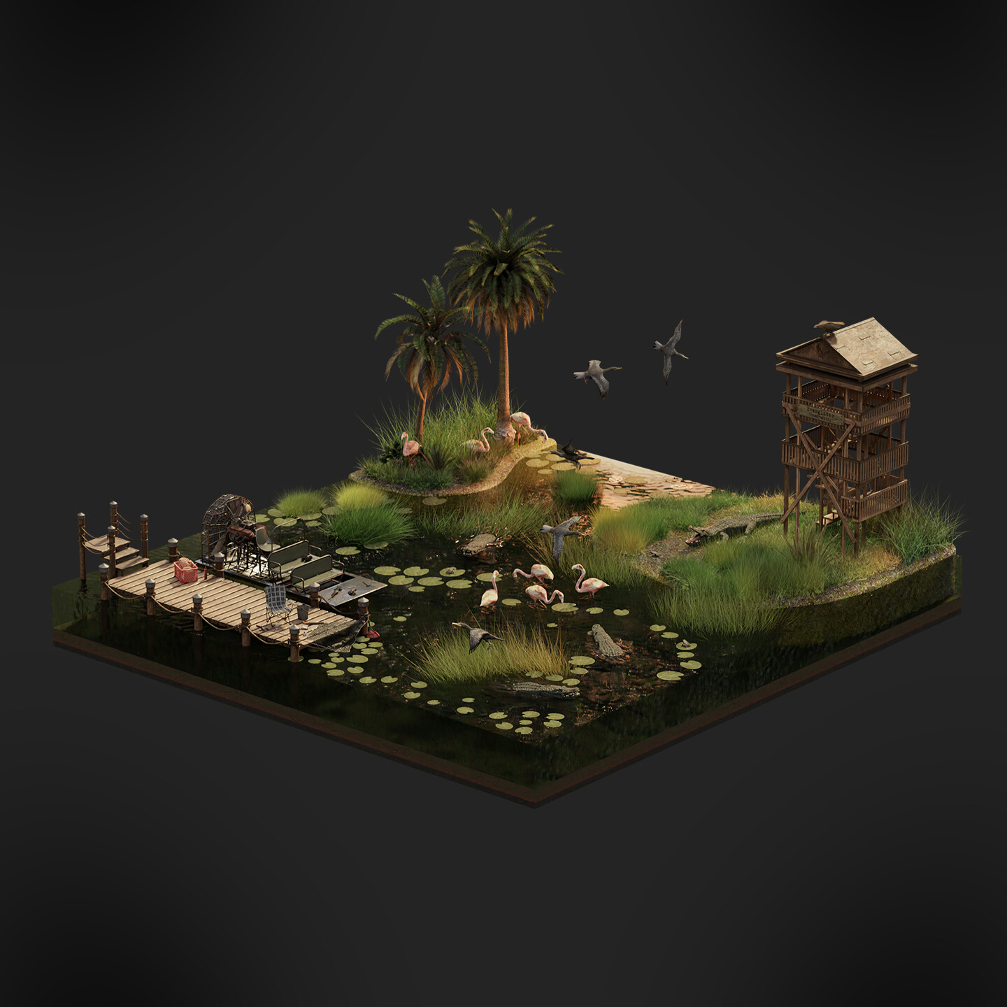ArtStation - Animated 3D Everglades Diorama with its AirBoat and View point