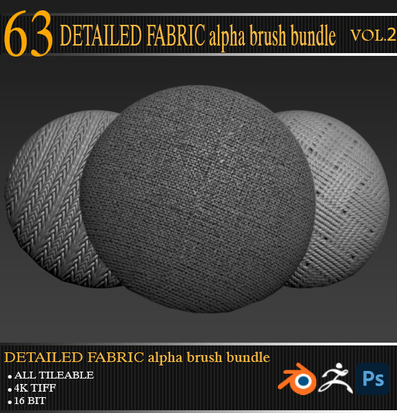 ArtStation - DETAILED FABRIC alpha brush bundle (tilable 4k tiff16bit)