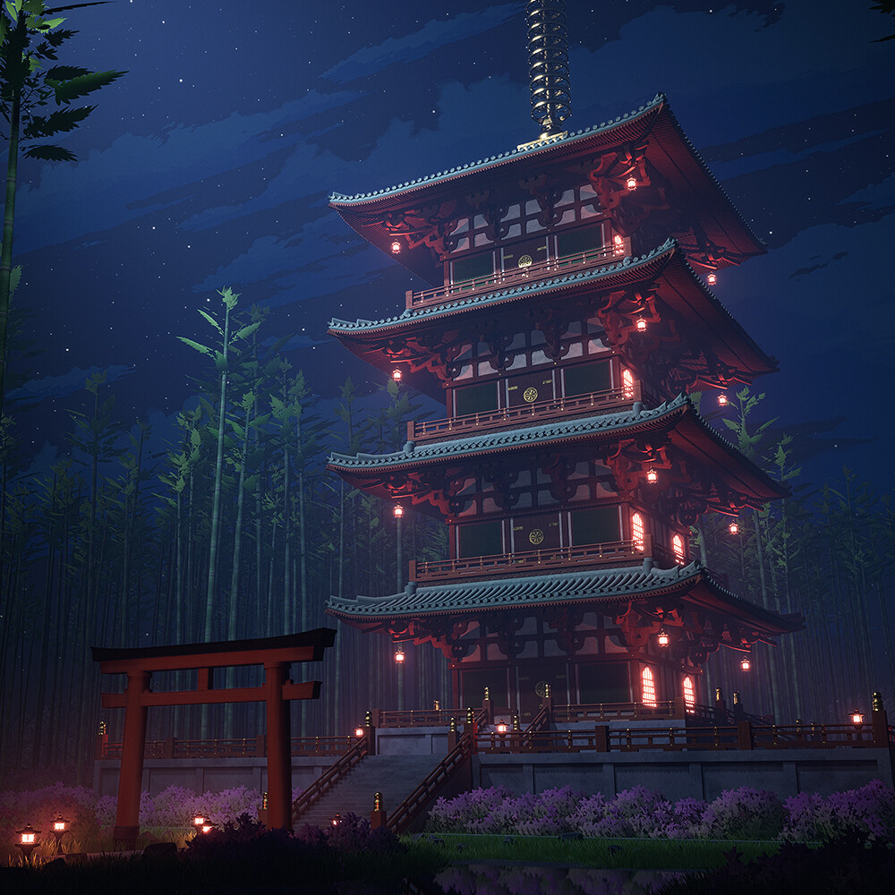 ArtStation - Stylized Japanese Temple