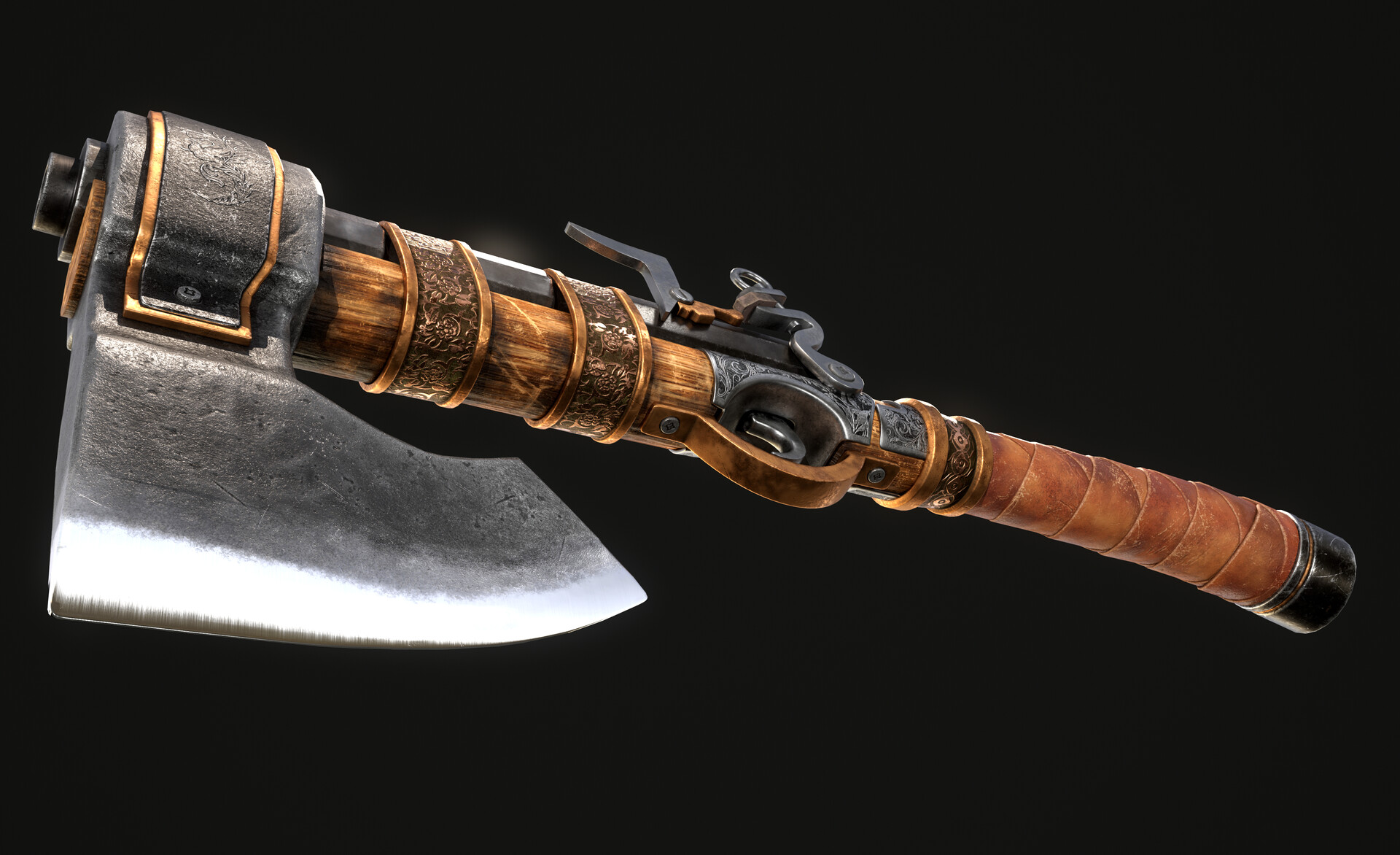 ArtStation - Steampunk Axe and Gun