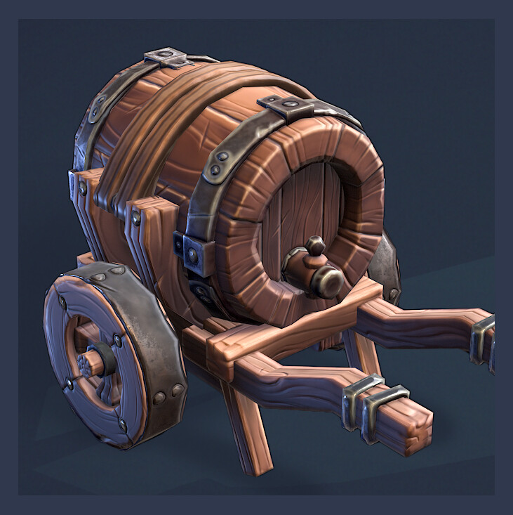 ArtStation - A stylized barrel on wheels.