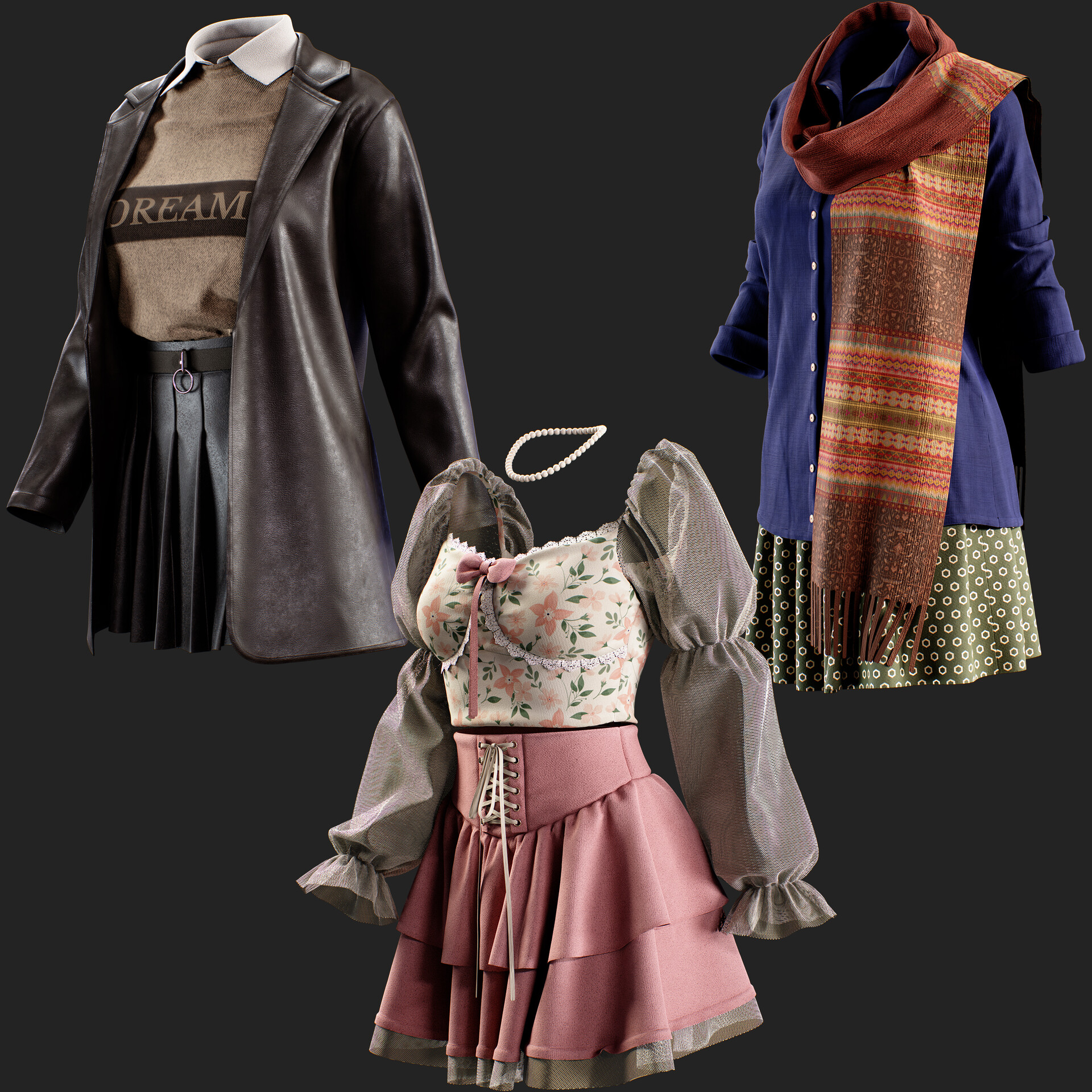 ArtStation - 3 in 1 Girl's Outfits- MD/Clo3d (OBJ + FBX +ZPRJ ...
