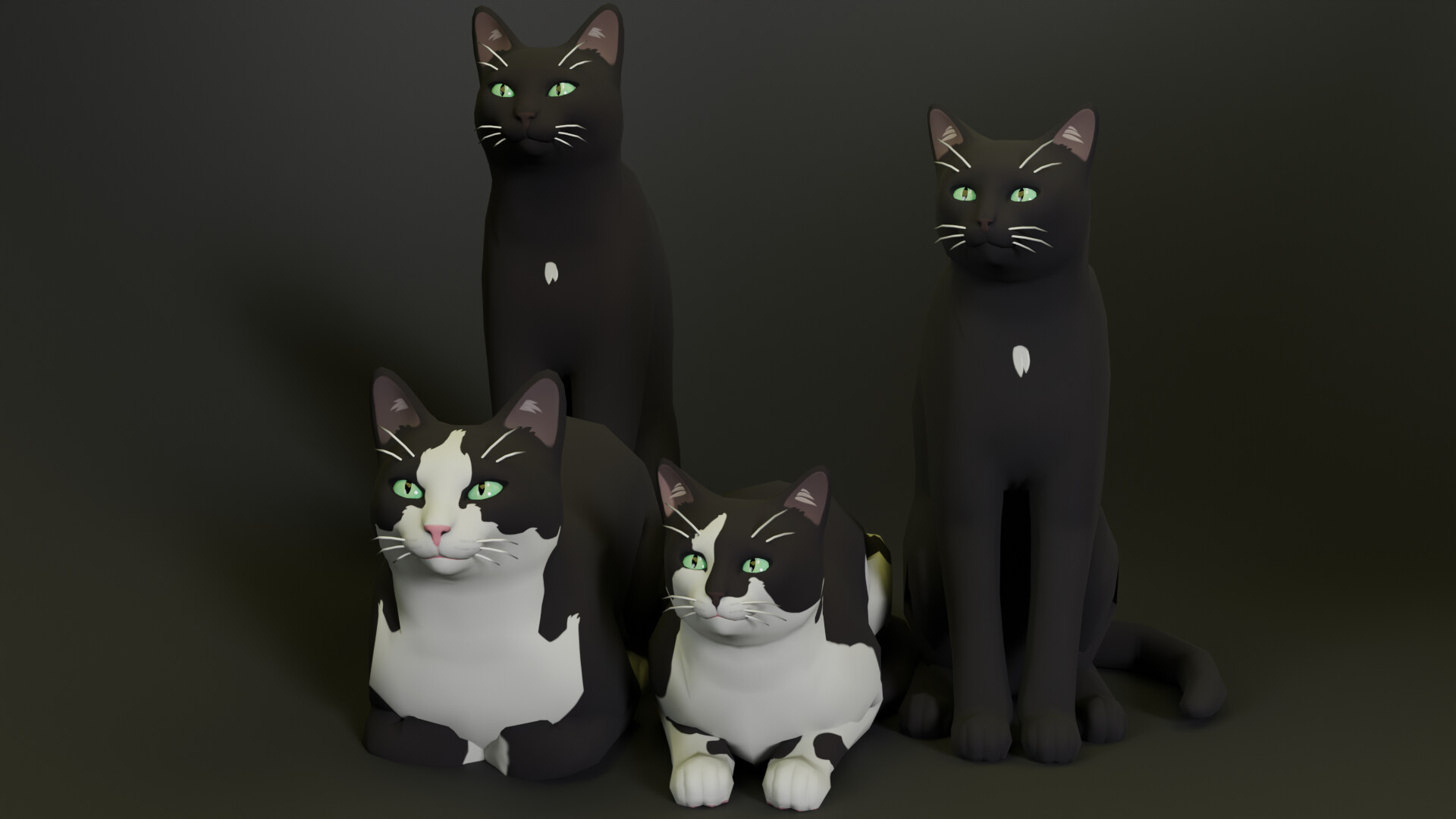 ArtStation - Low Poly Tuxedo Cats