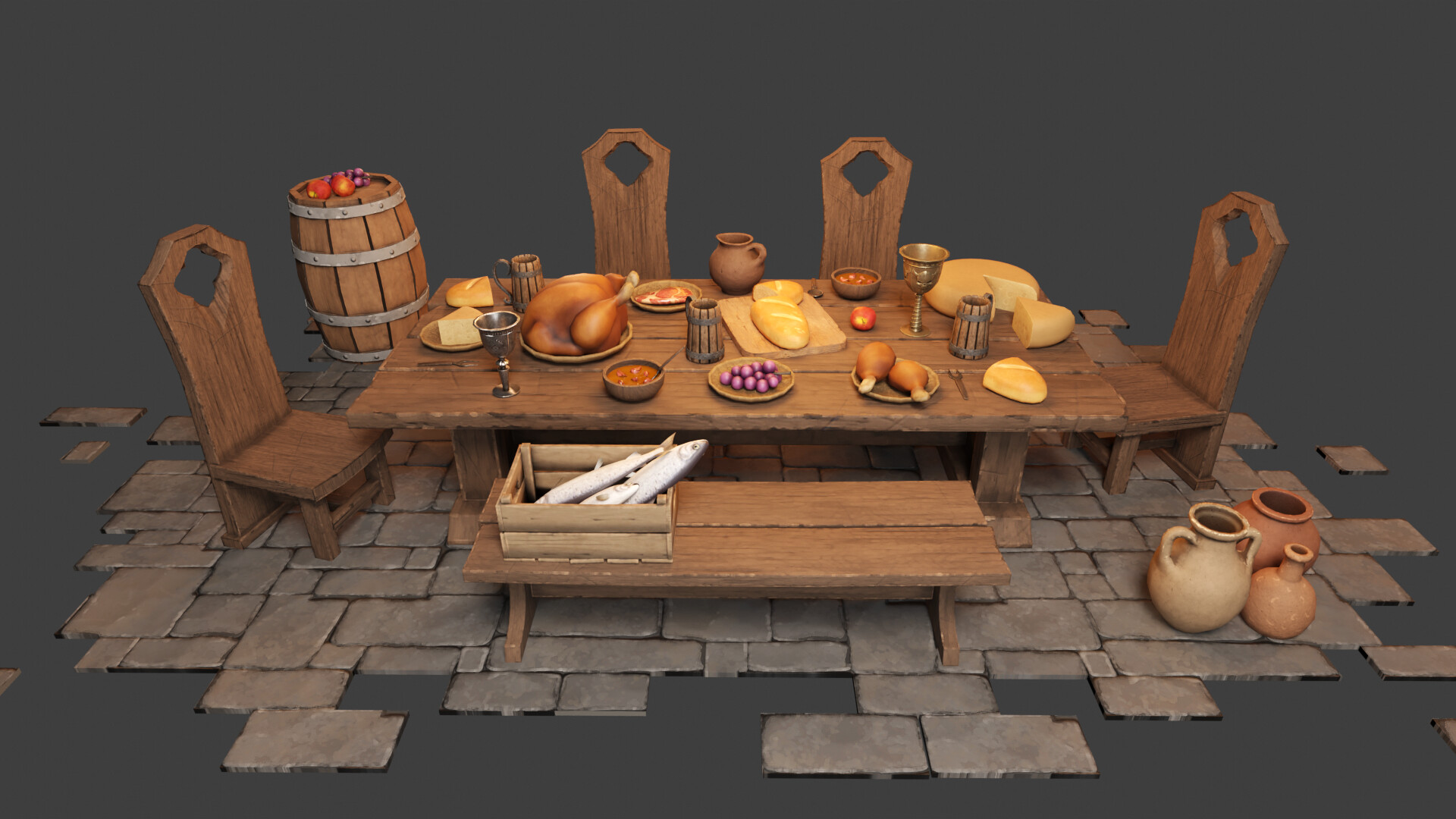 ArtStation - Medieval props Laid Table (Asset)