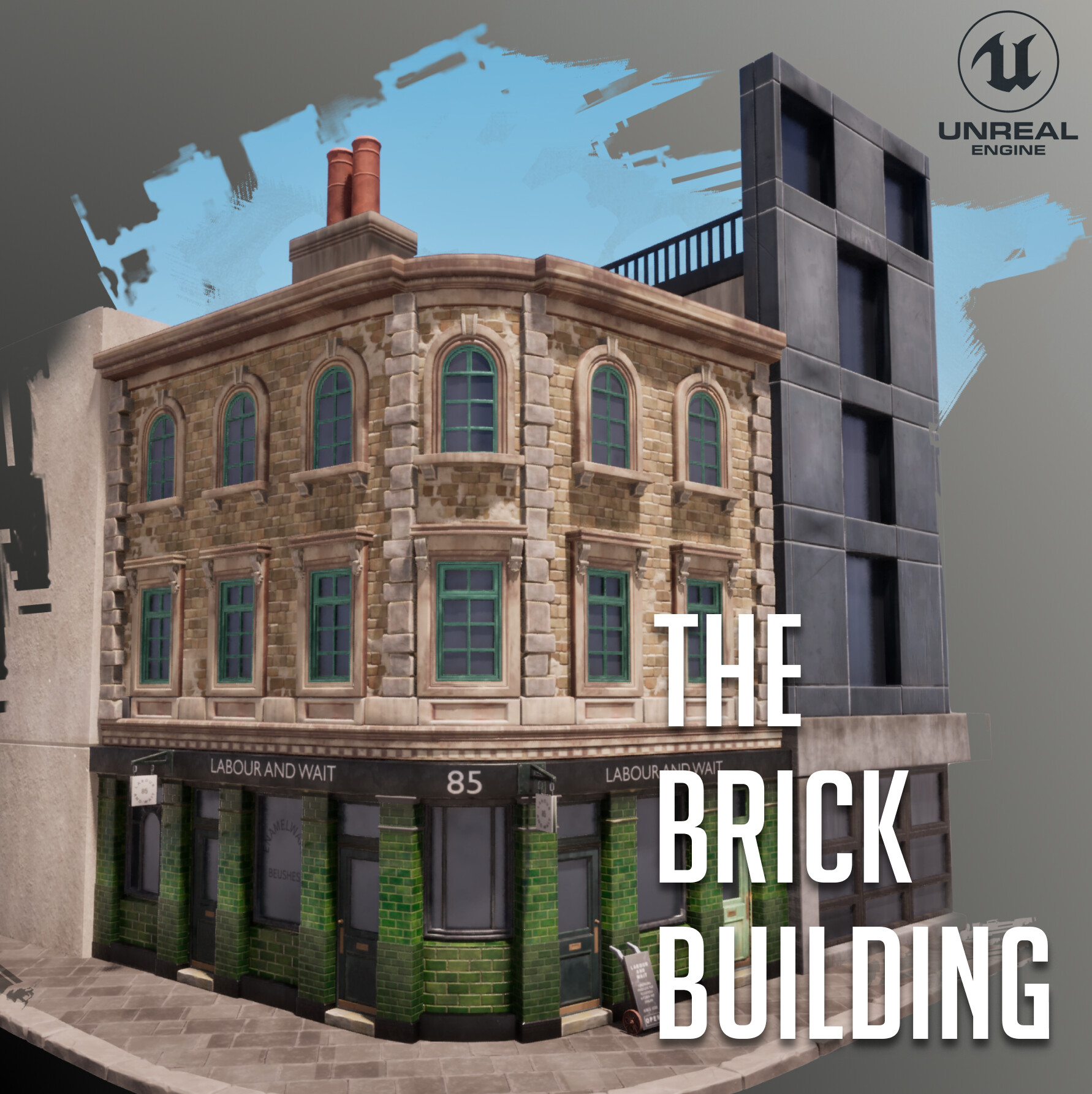 ArtStation - Stylized Brick Building in London UK