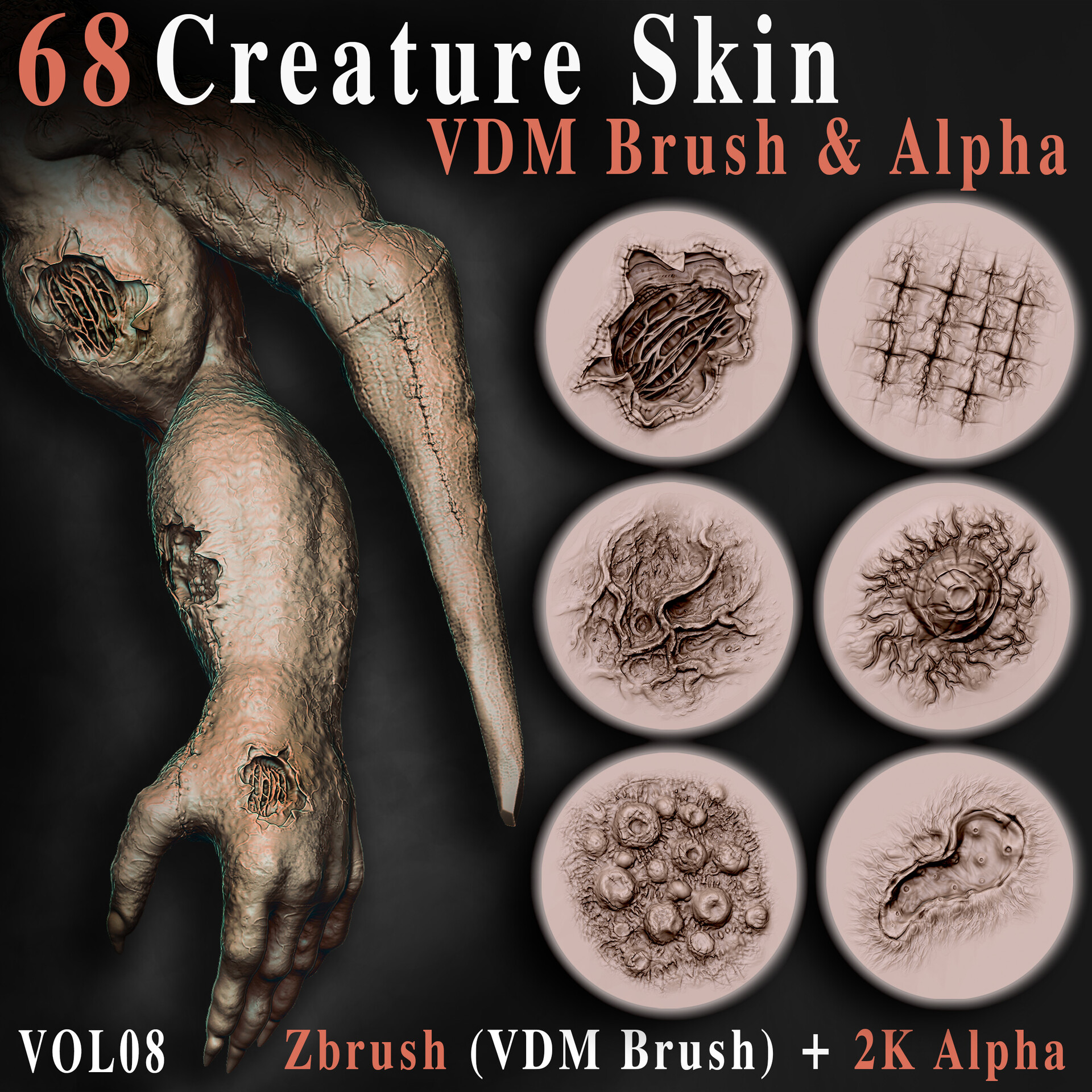 ArtStation - 68 Creature Skin VDM Brush & Alpha - Vol09