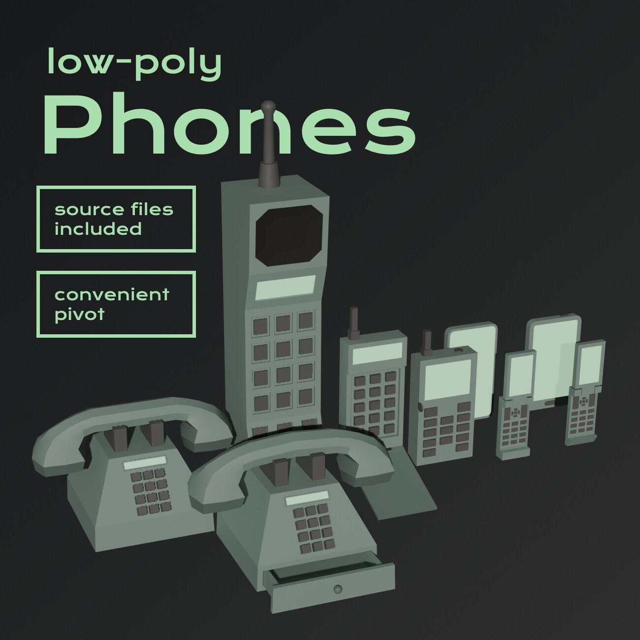 ArtStation - Low-Poly Phones (with push button script)