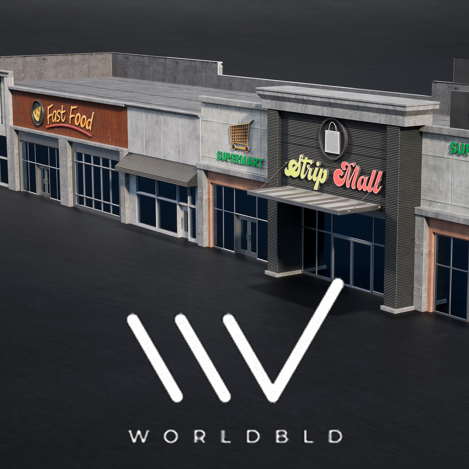 ArtStation - CityBLD USA Style Strip Mall