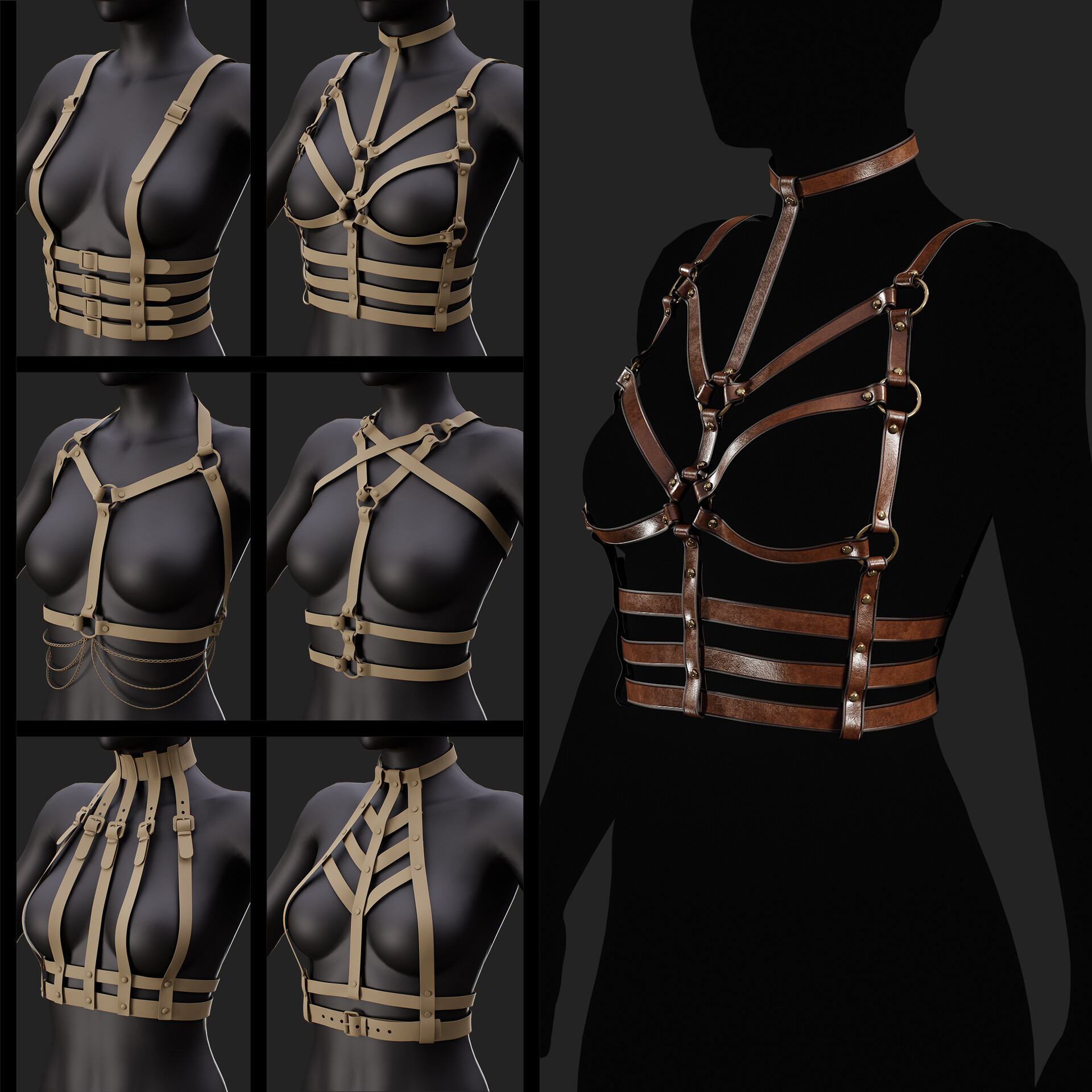 ArtStation - 6 Women Body Harness /MD-Clo3D (ZPRJ + FBX + OBJ)