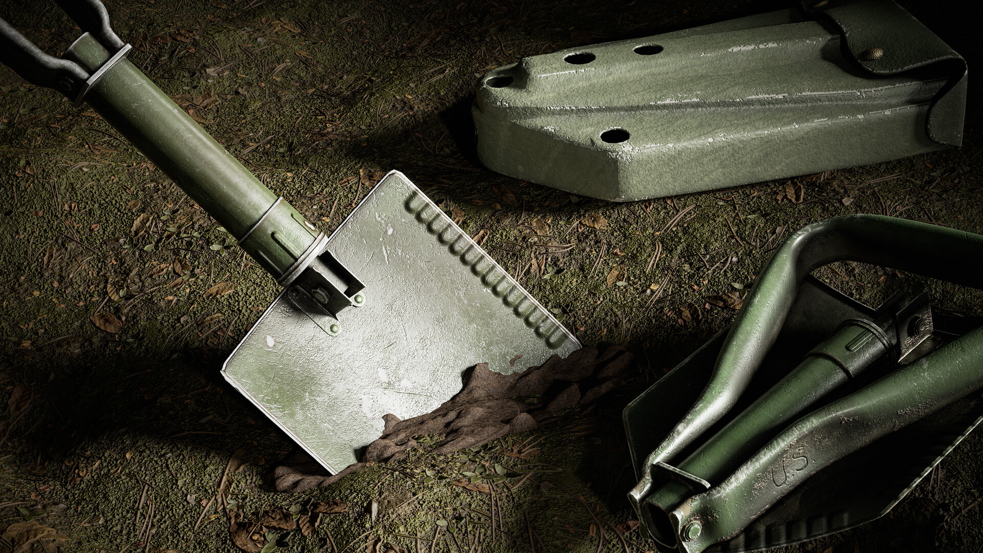 ArtStation - USGI Military Tri-Fold Shovel 3D Modelling Project