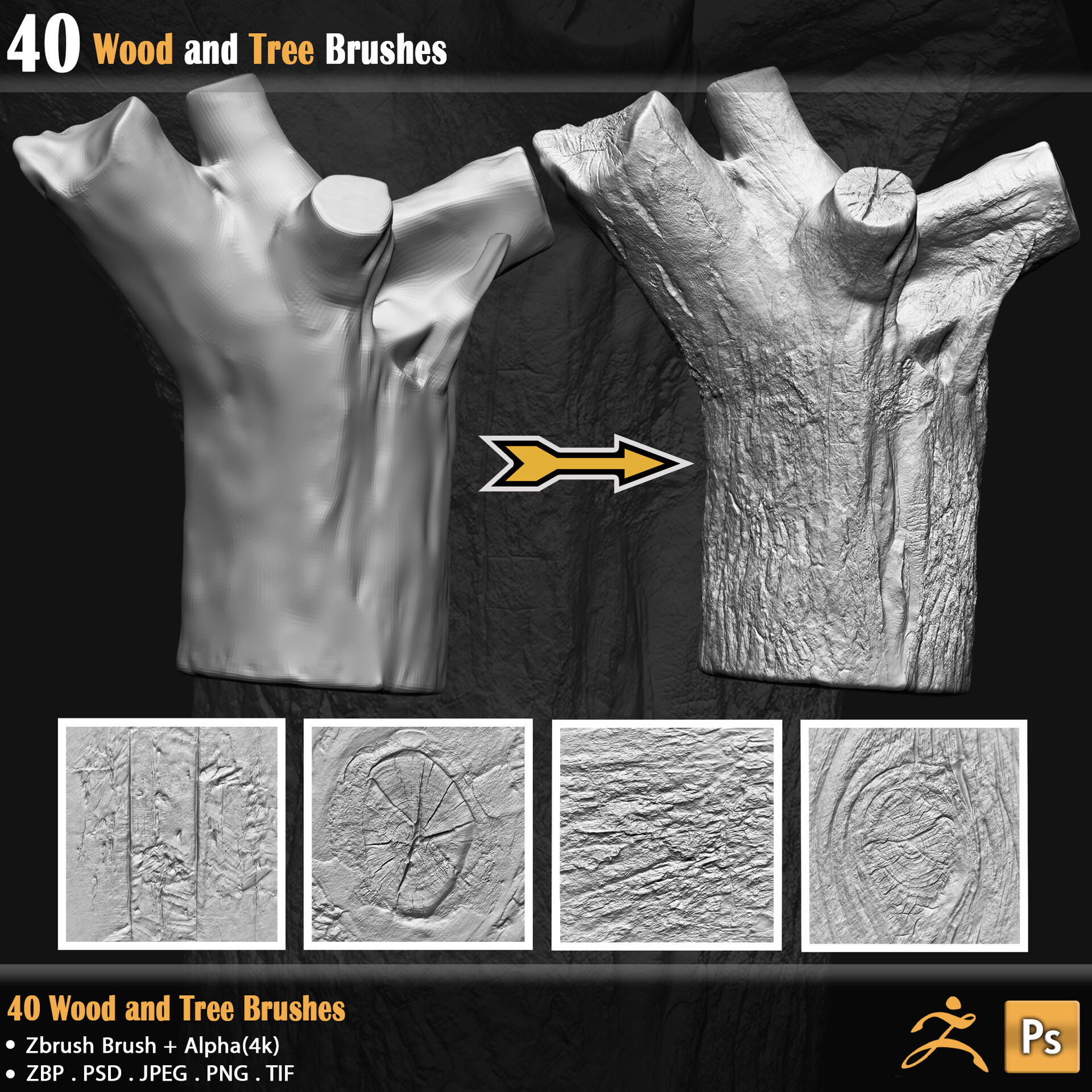 ArtStation - 40 Wood & Tree Brushes