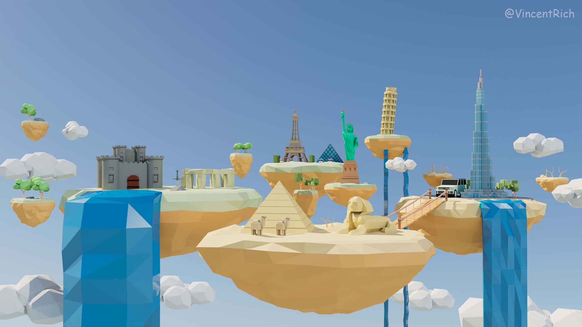 ArtStation - Low poly sky monuments island (Campus group project)