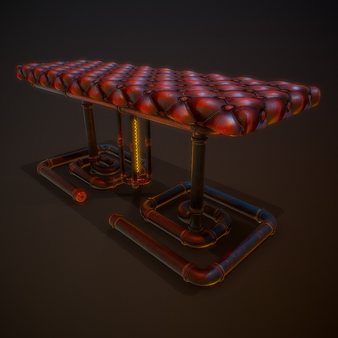 ArtStation - Steampunk Tufted Leather Bench