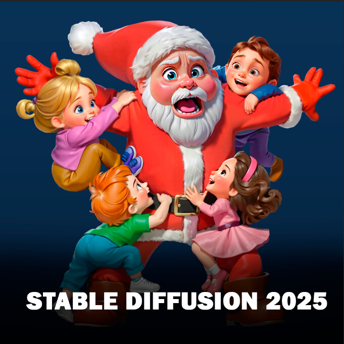 ArtStation - Santa and the children, Stable Diffusion, by sketch