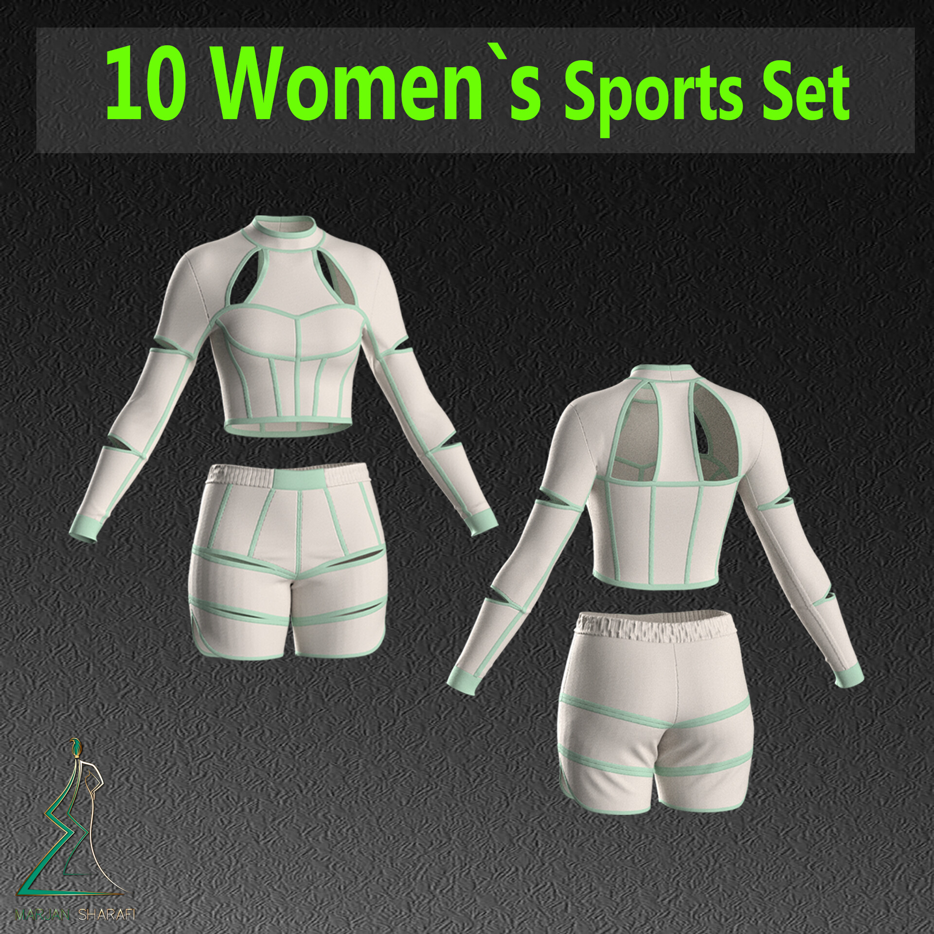 ArtStation - 10 WOMEN`S SPORTS SET MODEL - VOL1 (CLO3D & MARVELOUS DESIGNER ) ZPRJ,FBX,OBJ,PNG,UV